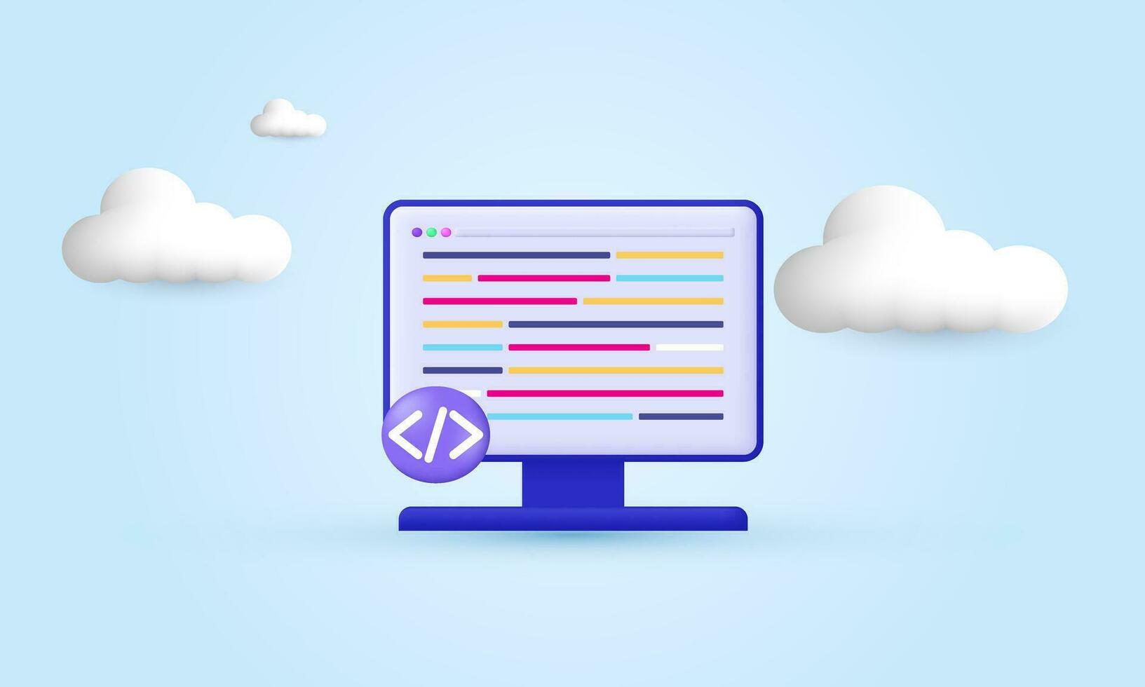 3d Style Computer Laptop Program Code Development Coding Icon Trendy Style Symbols Isolated On