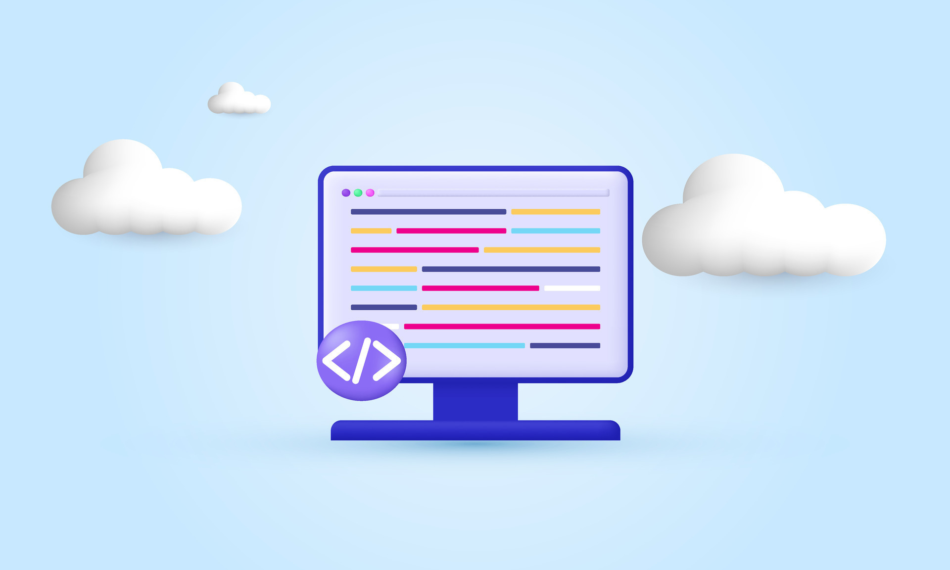 3d Style Computer Laptop Program Code Development Coding Icon Trendy Style Symbols Isolated On