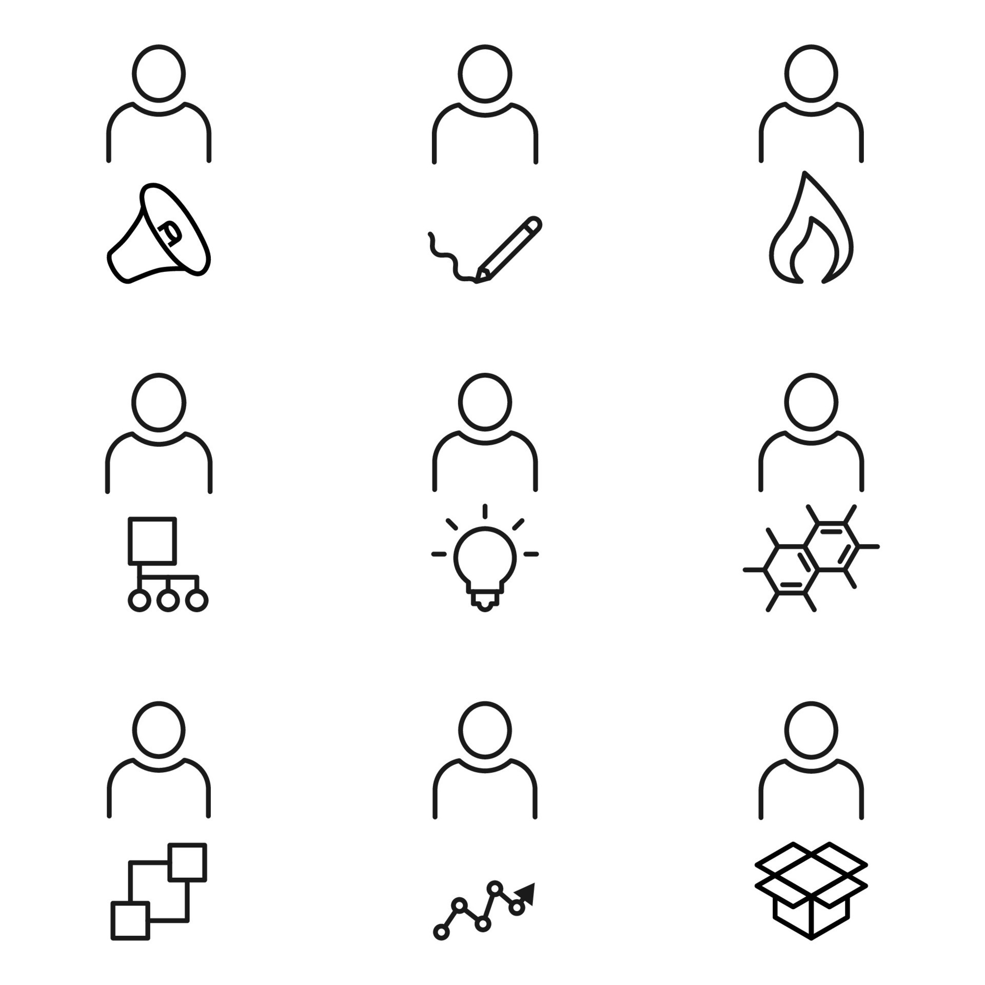 Vector outline signs and symbols drawn in flat style with black thin ...