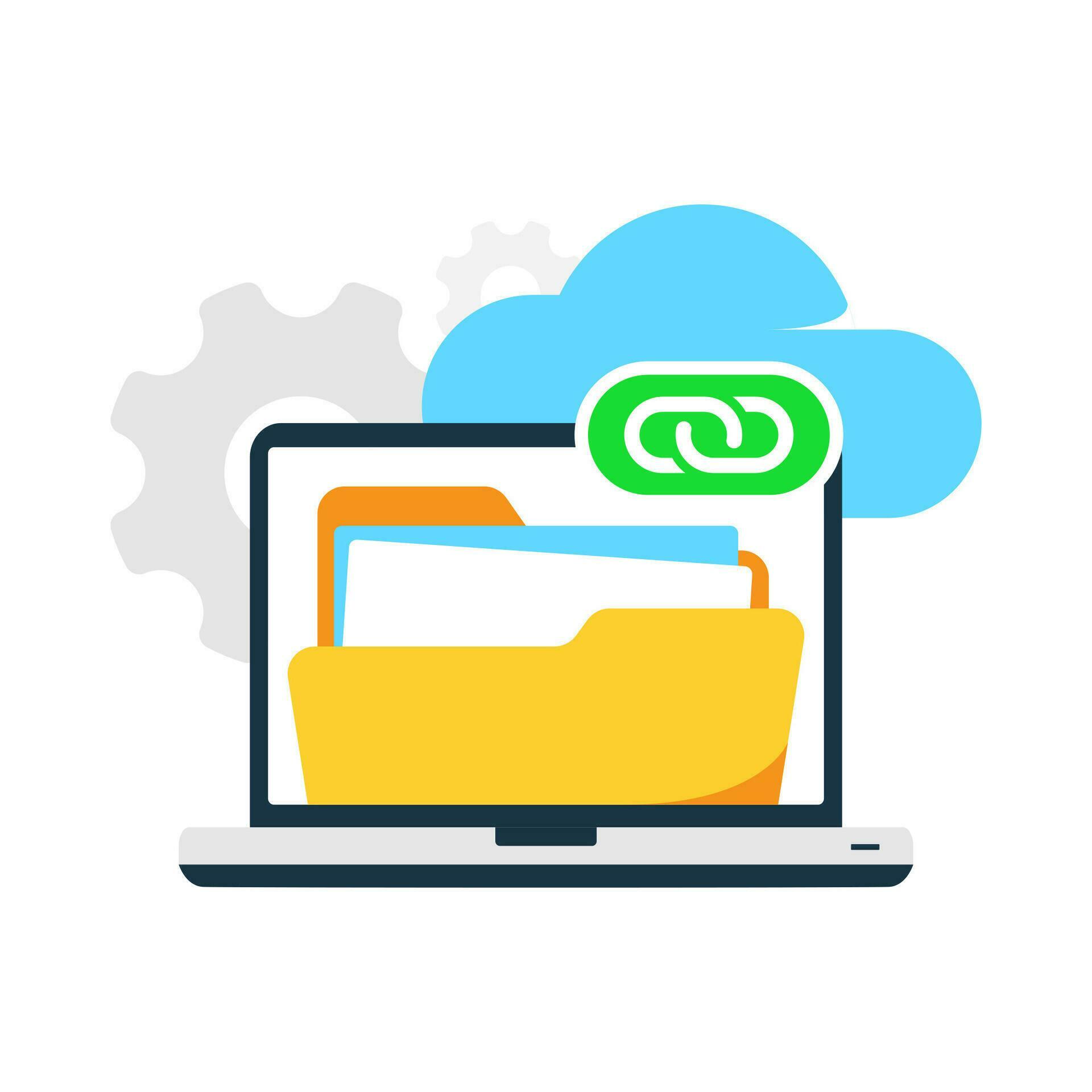 Auto Backup File Cloud Synchronization Link To Database Concept Illustration Flat Design