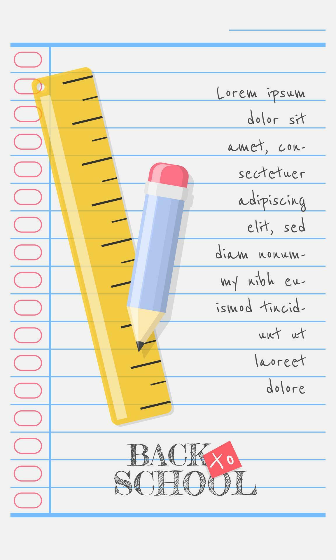 Back To School template with a pencil and ruler on a notebook sheet ...