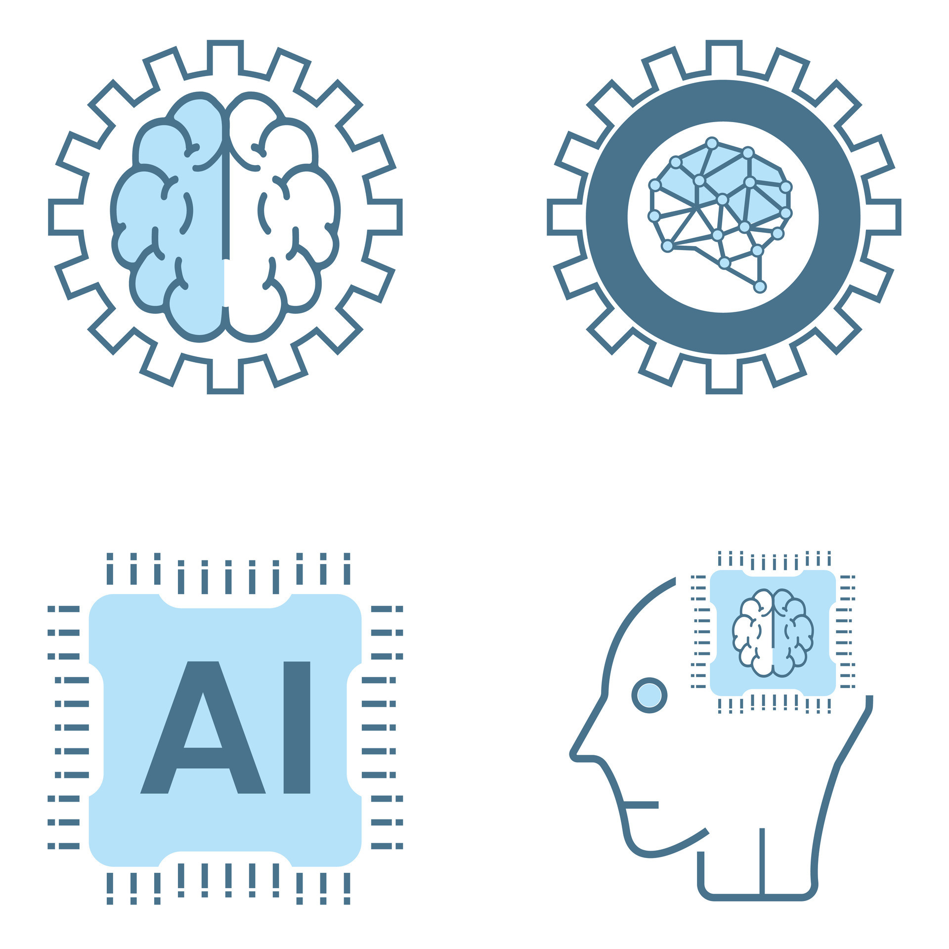 Set Of 4 Ai Icons Symbols Set Of Four Artificial Intelligence Lined