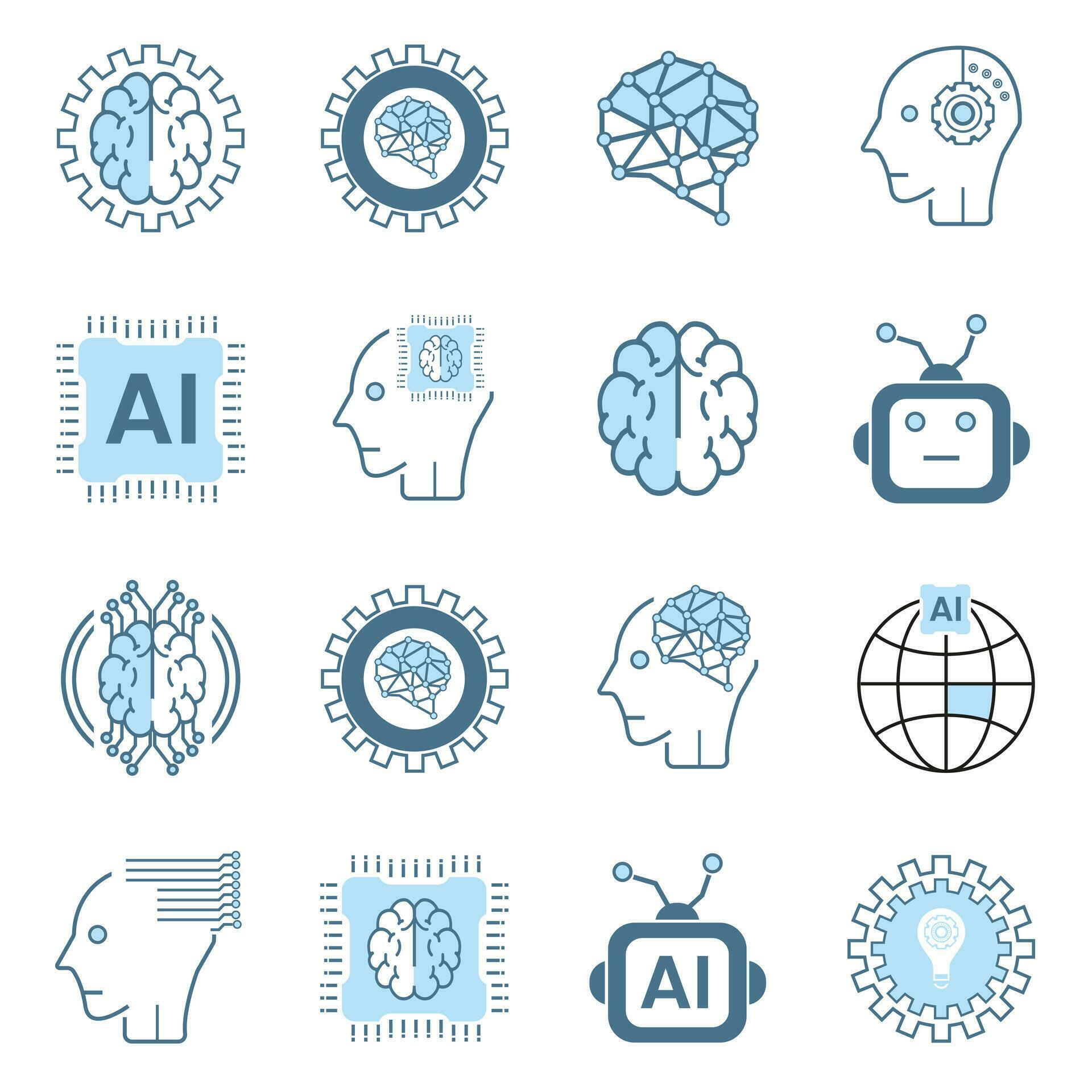 Set Of Modern Ai Icons Symbols Set Of Artificial Intelligence Lined