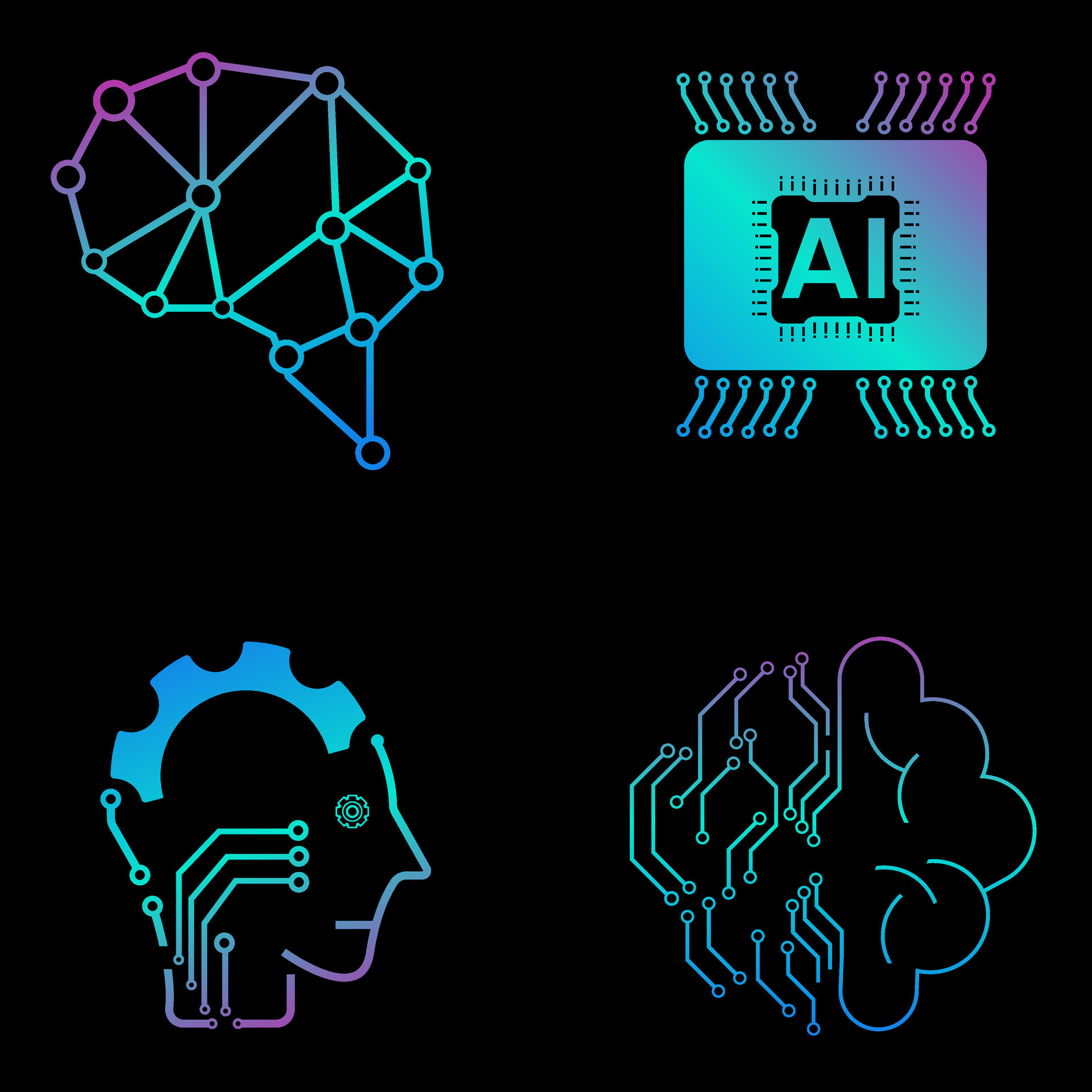 SET of Four technology icons vector, AI vector concept, 4 icons of AI ...