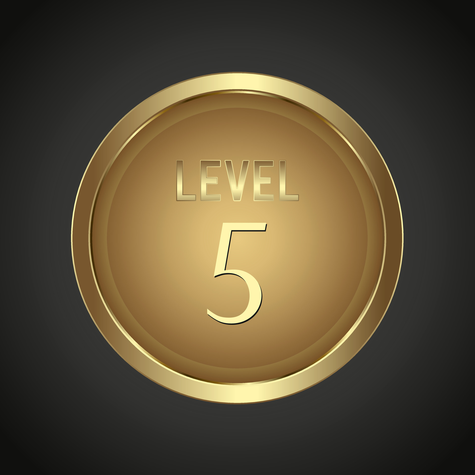 Luxury Golden Level 5 button on dark gradient background for ...