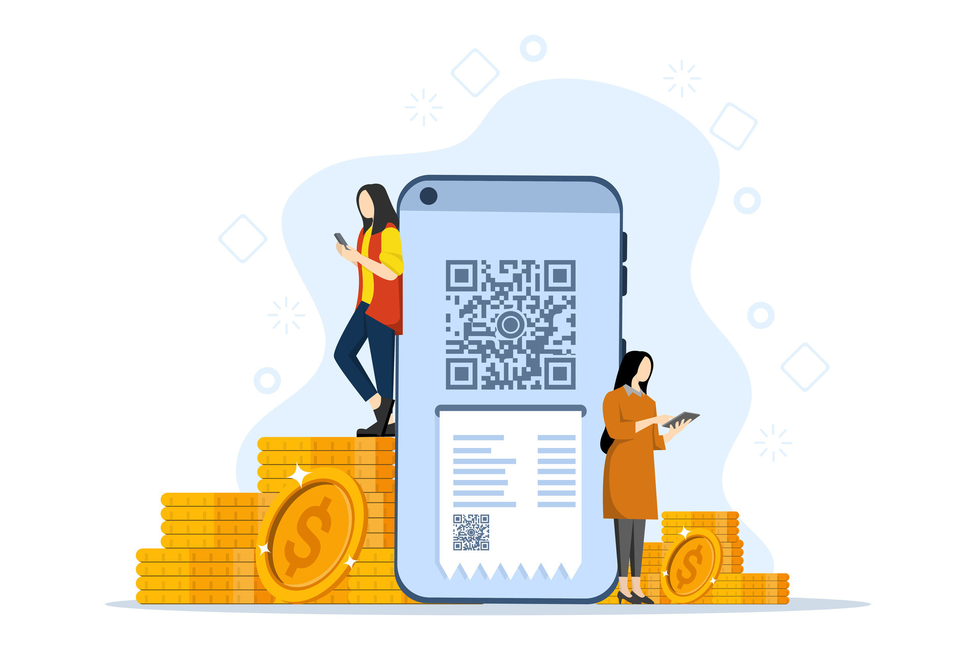 Electronic Payment Qr Verification Person Holding Phone With Qr Sign User Scans Qr Code With