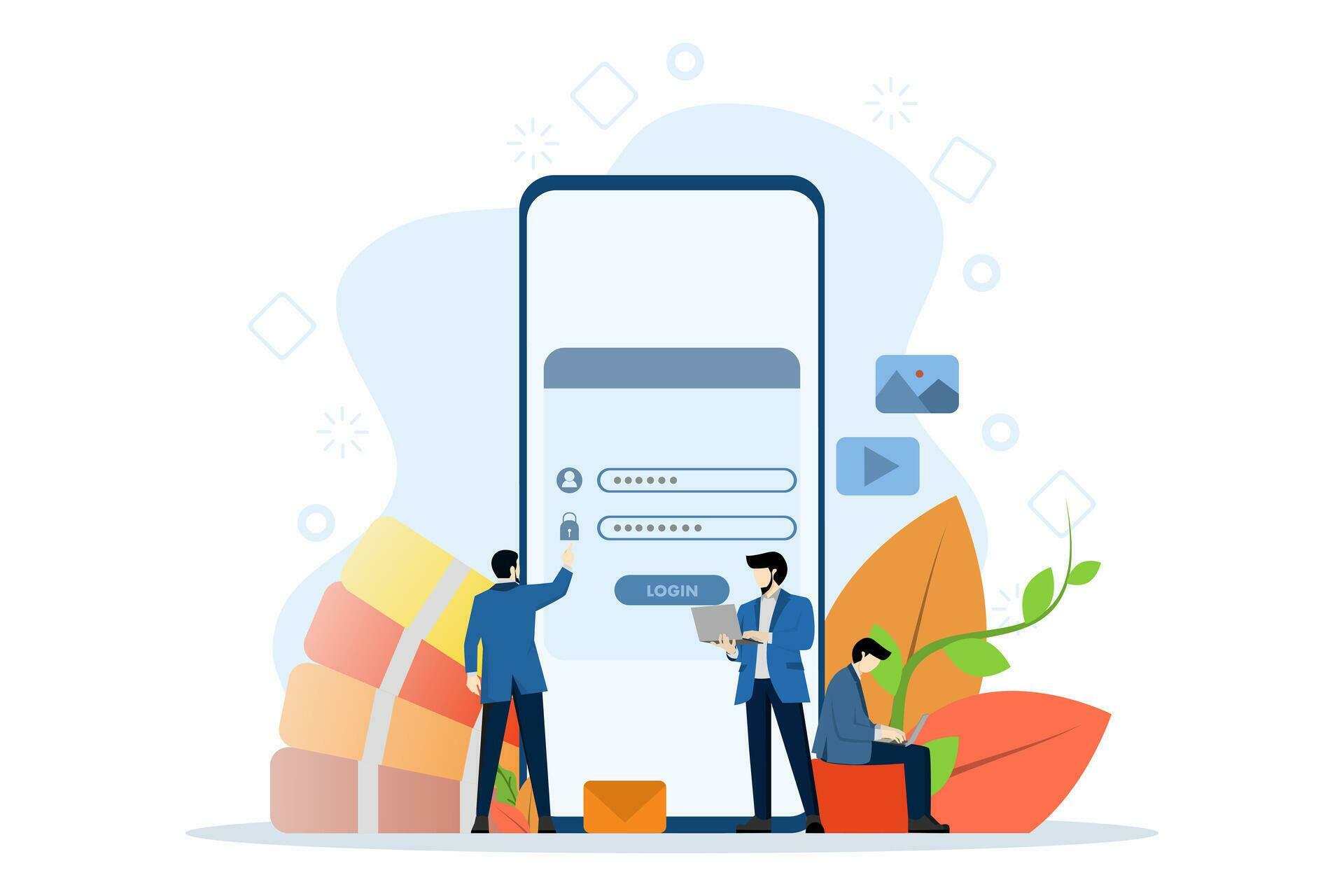 Ui UX design concept, Showing people create custom design for mobile app, Suitable for landing ...