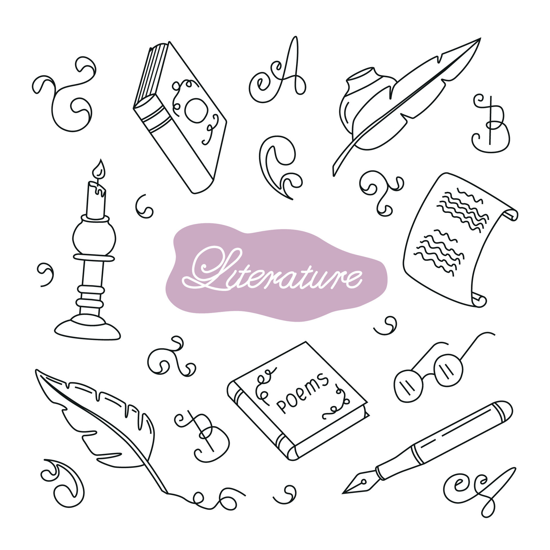 Vector Set Of Literature Illustrations In Doodle Style 25683732 Vector