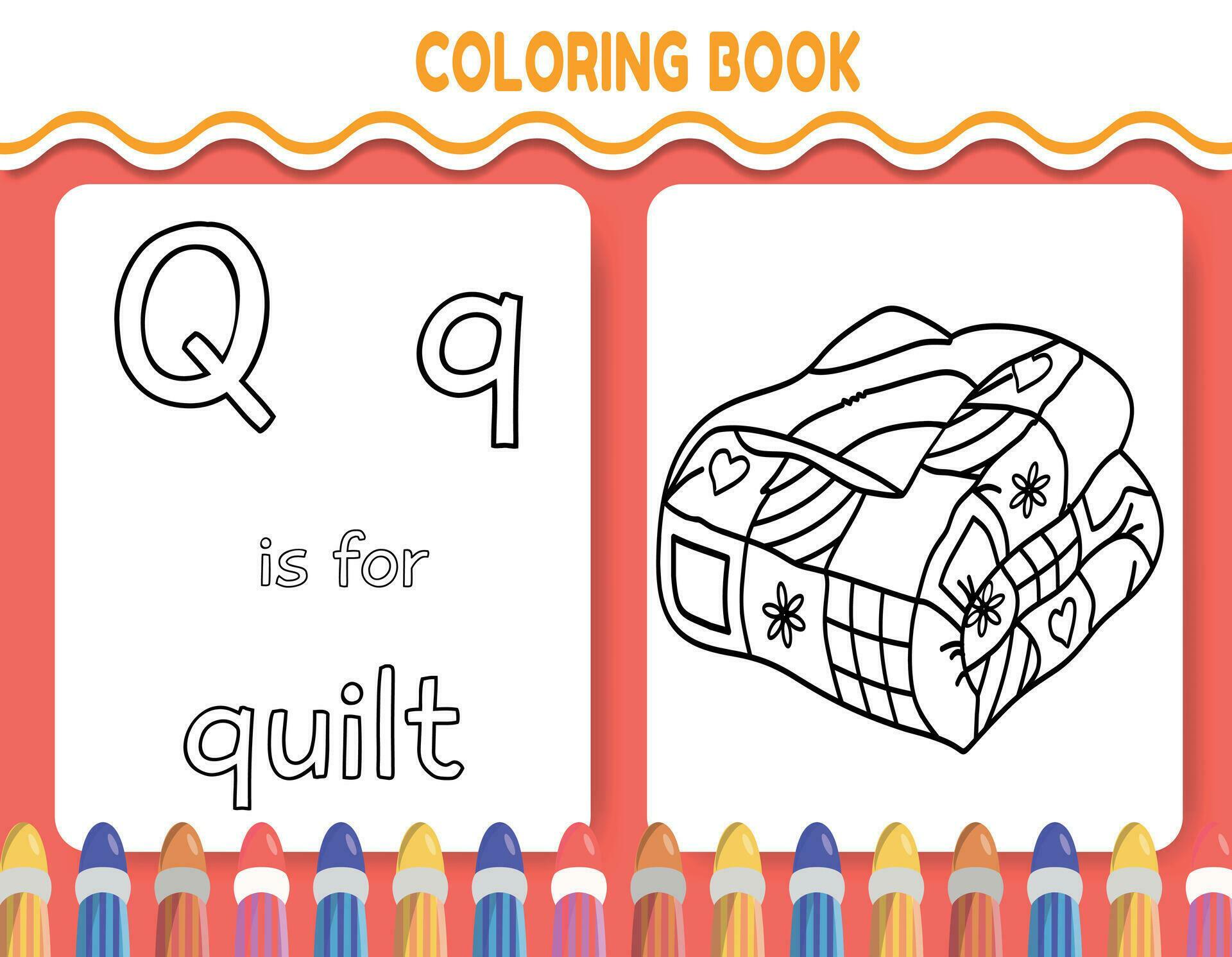 Kids alphabet coloring book page with outlined clipart to color. The ...