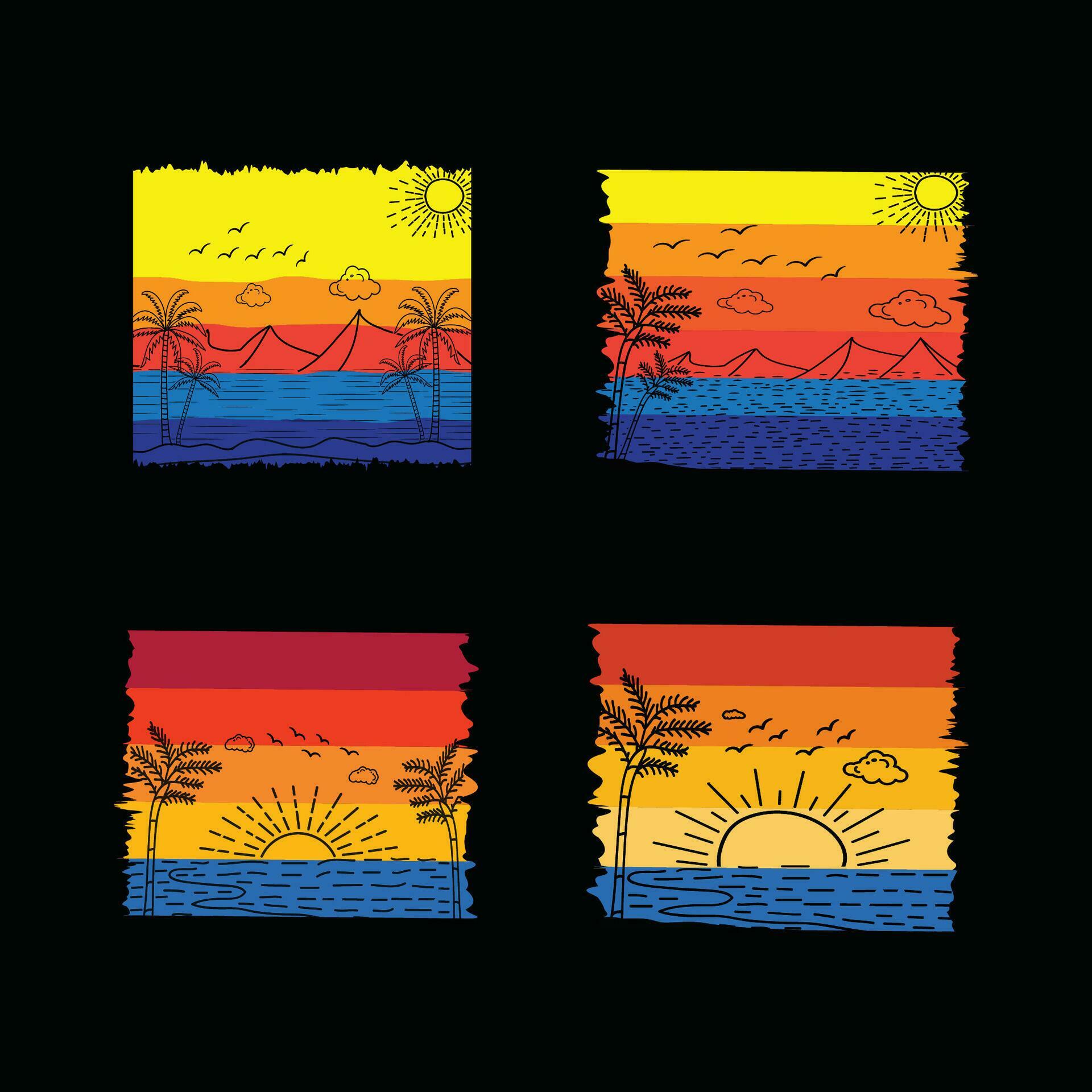 Retro Sunset Beach T Shirt Design Ready Template Graphics Vector