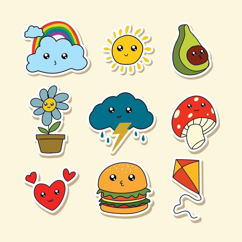 Set Of Cute Hand Drawn Stickers 25686618 Vector Art At Vecteezy