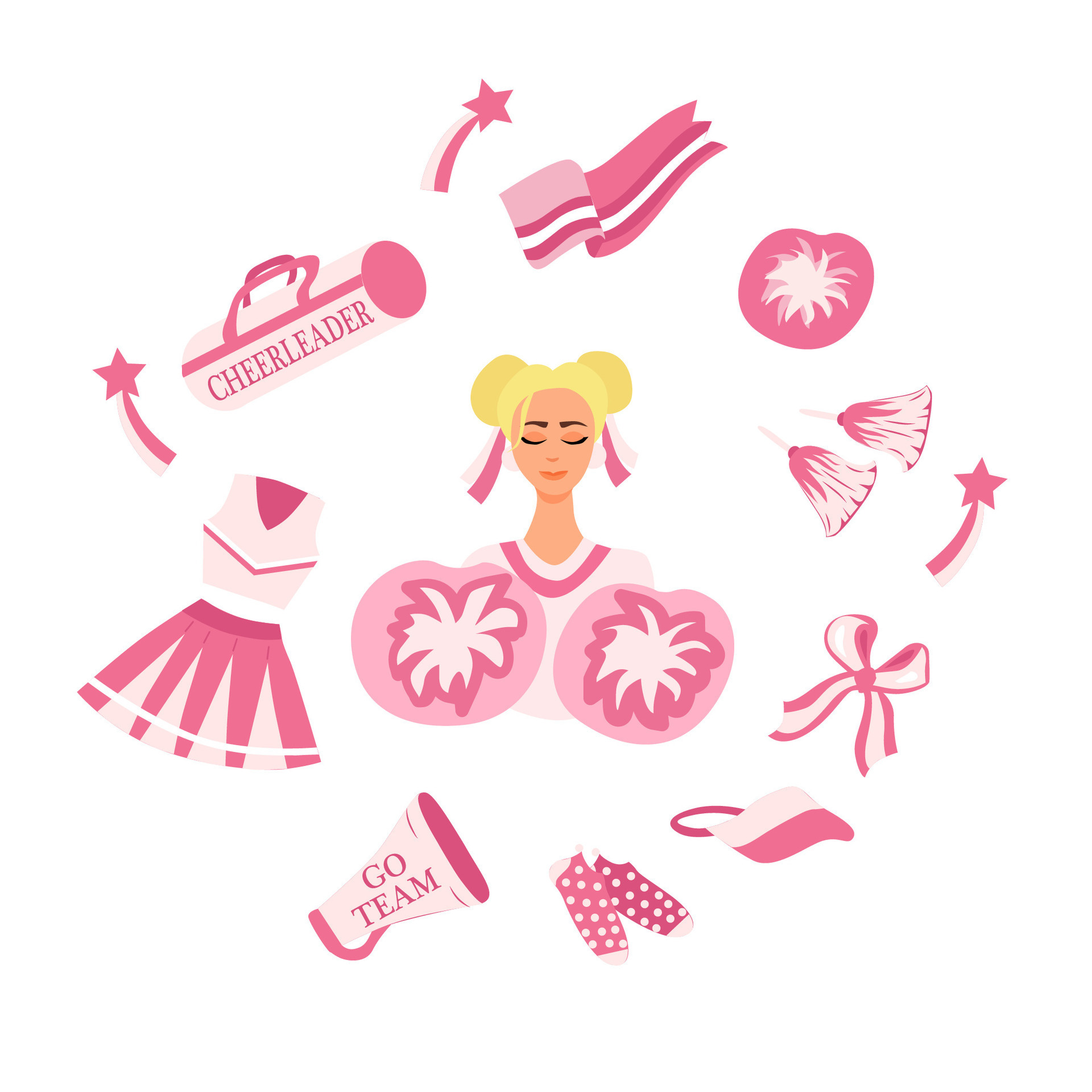 Cheerleading poster. Girl with pompoms and other sport elements. High school cheerleading ...