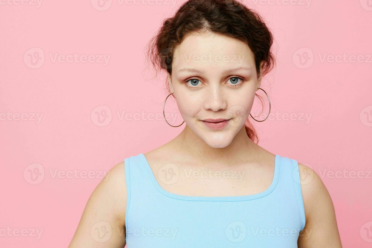 cheerful woman posing fashion modern style isolated backgrounds ...