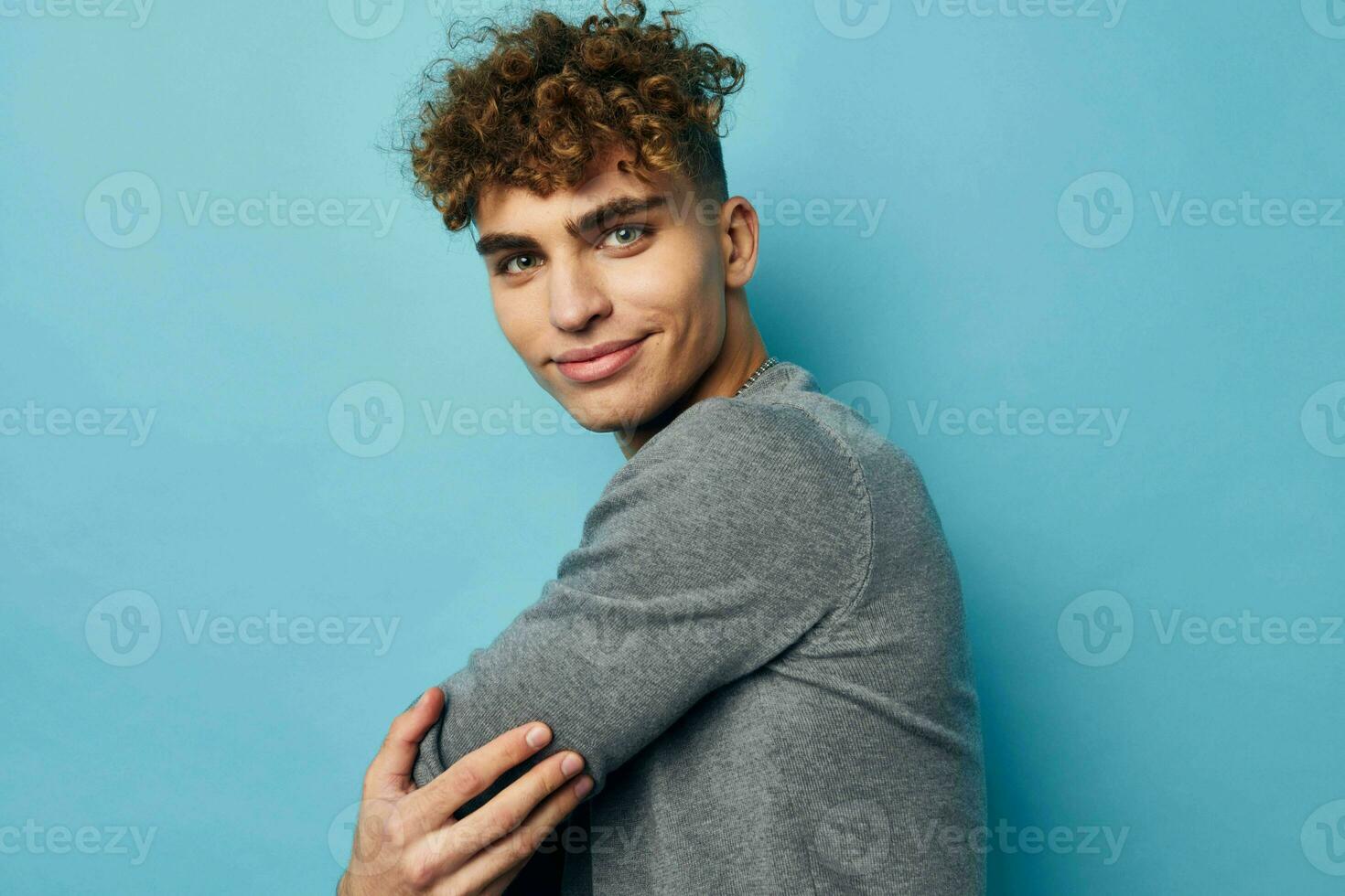 Sexy Man Curly Hair Posing Close Up 25699430 Stock Photo at Vecteezy