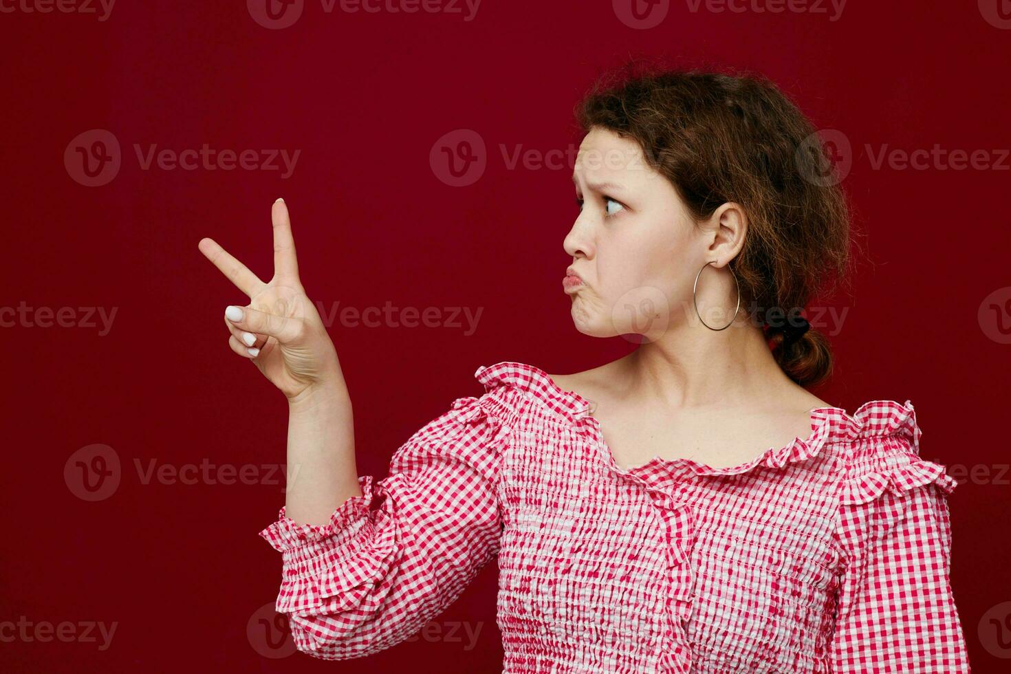 cheerful woman pink shirt posing hand gesture 25710286 Stock Photo at ... cheerful woman pink shirt posing hand gesture 25710286 Stock Photo at ...
