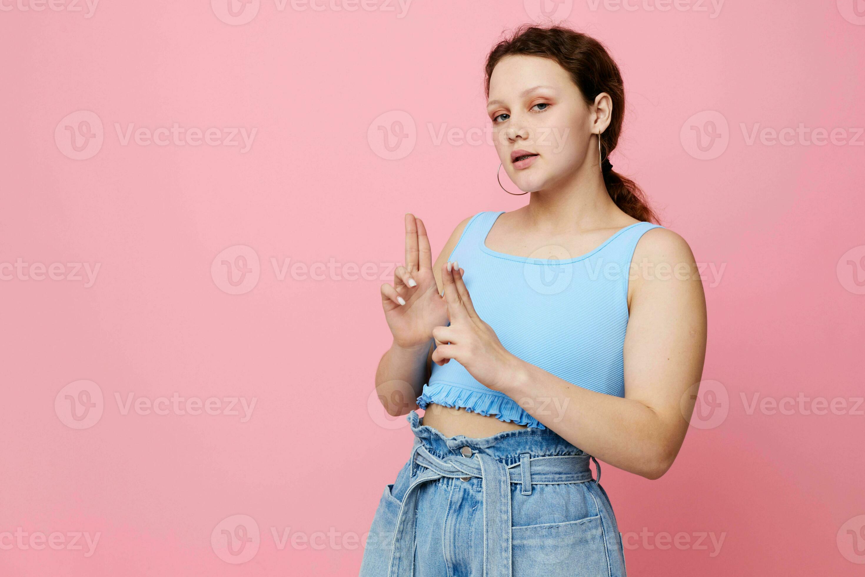 cheerful woman grimace close-up emotions earrings posing isolated ...