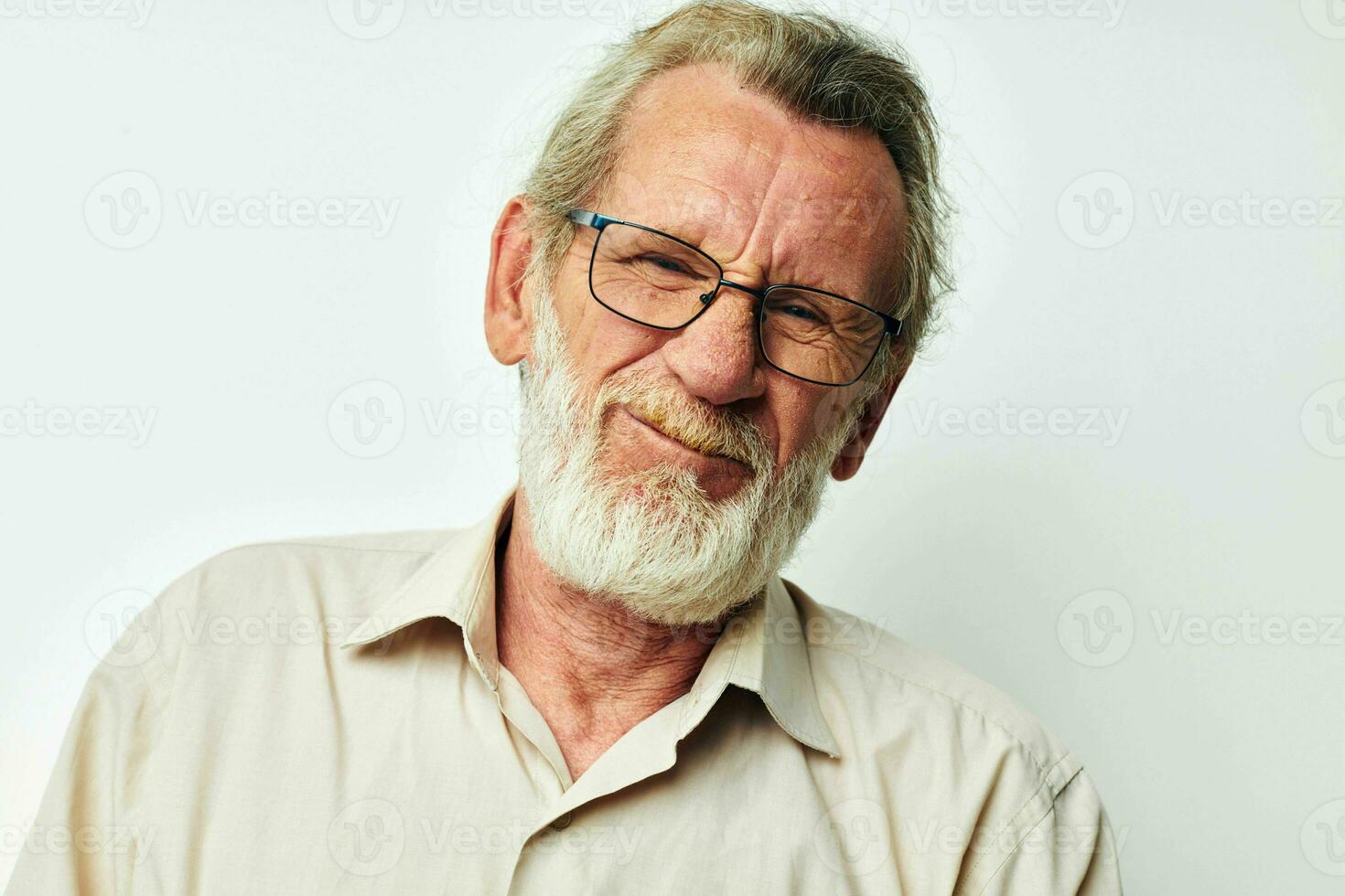 Photo of retired old man smile emotion hand gesture cropped view ...
