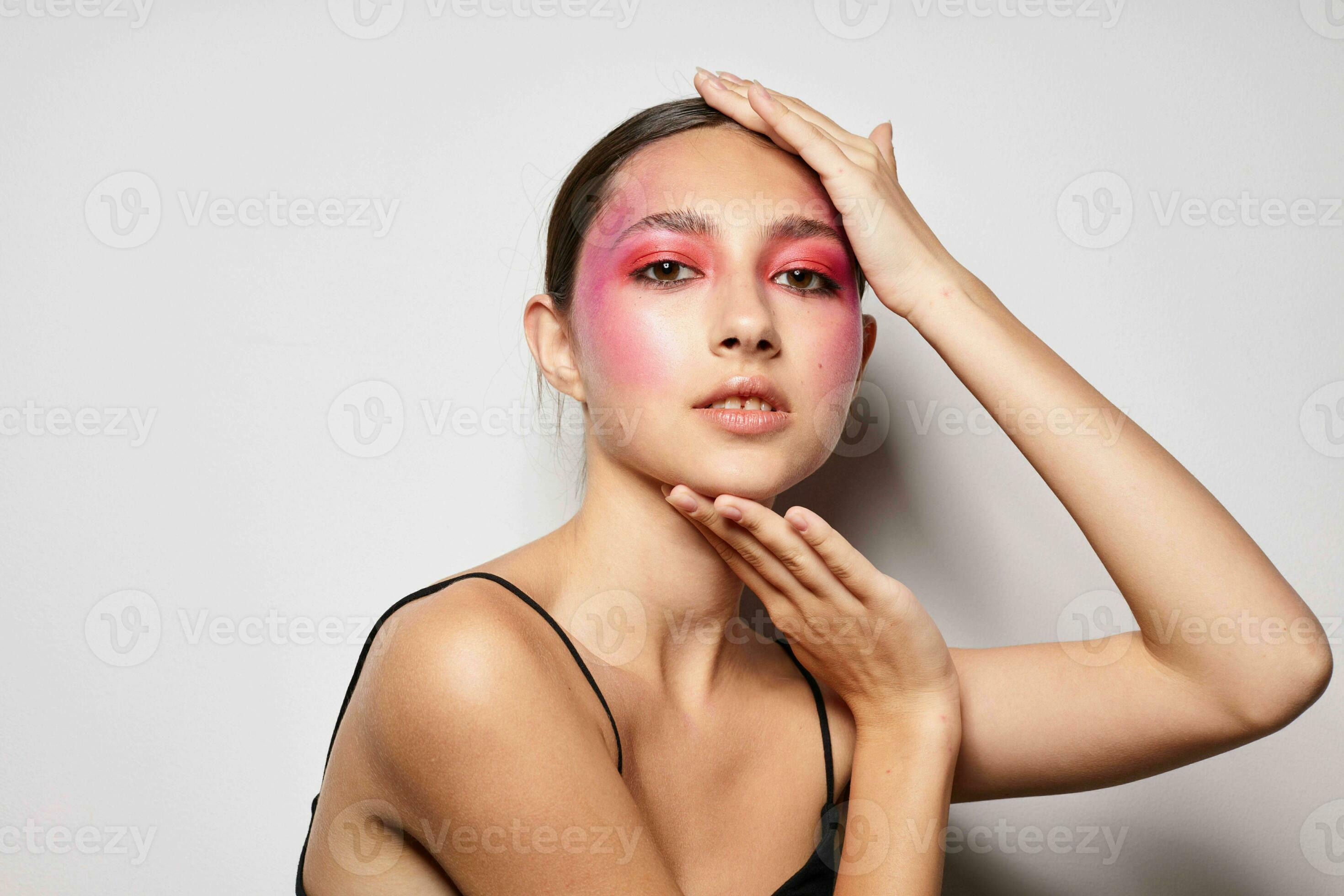 Beauty Fashion Female Pink Face Makeup Posing Attractive Look Isolated