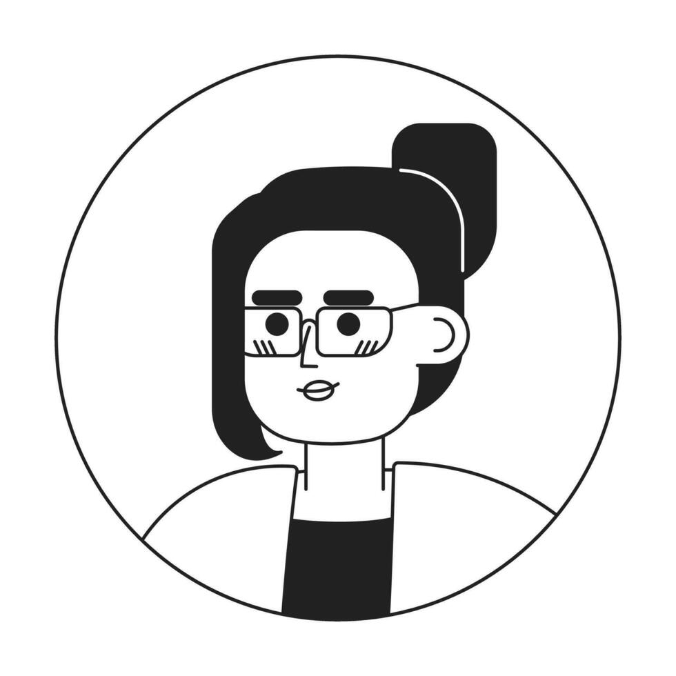 European Woman In Glasses Monochrome Flat Linear Character Head