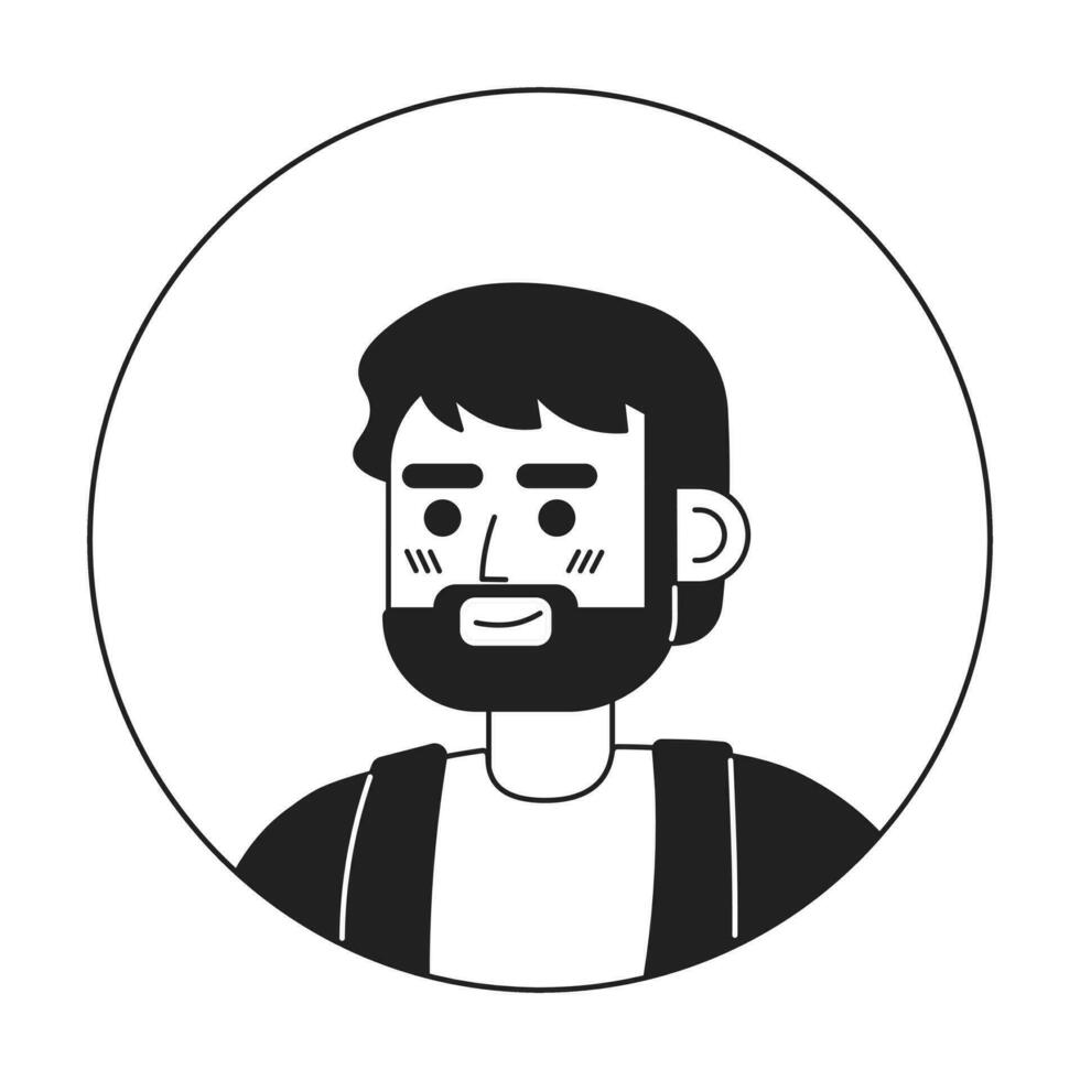 Cheerful Red Haired European Man Monochrome Flat Linear Character Head