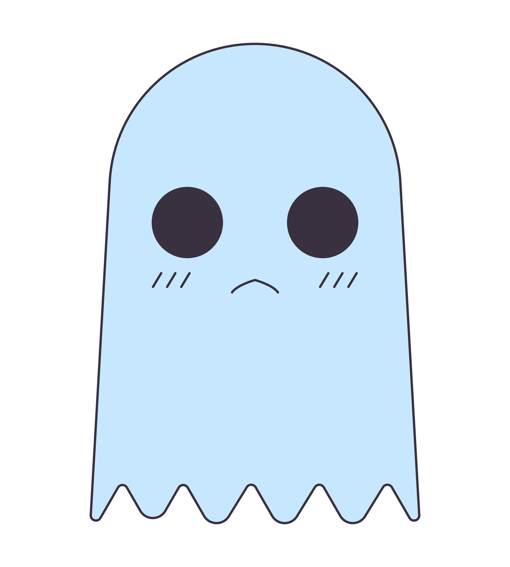 Unhappy Cute Ghost Flat Line Color Isolated Vector Object Editable Clip Art Image On White