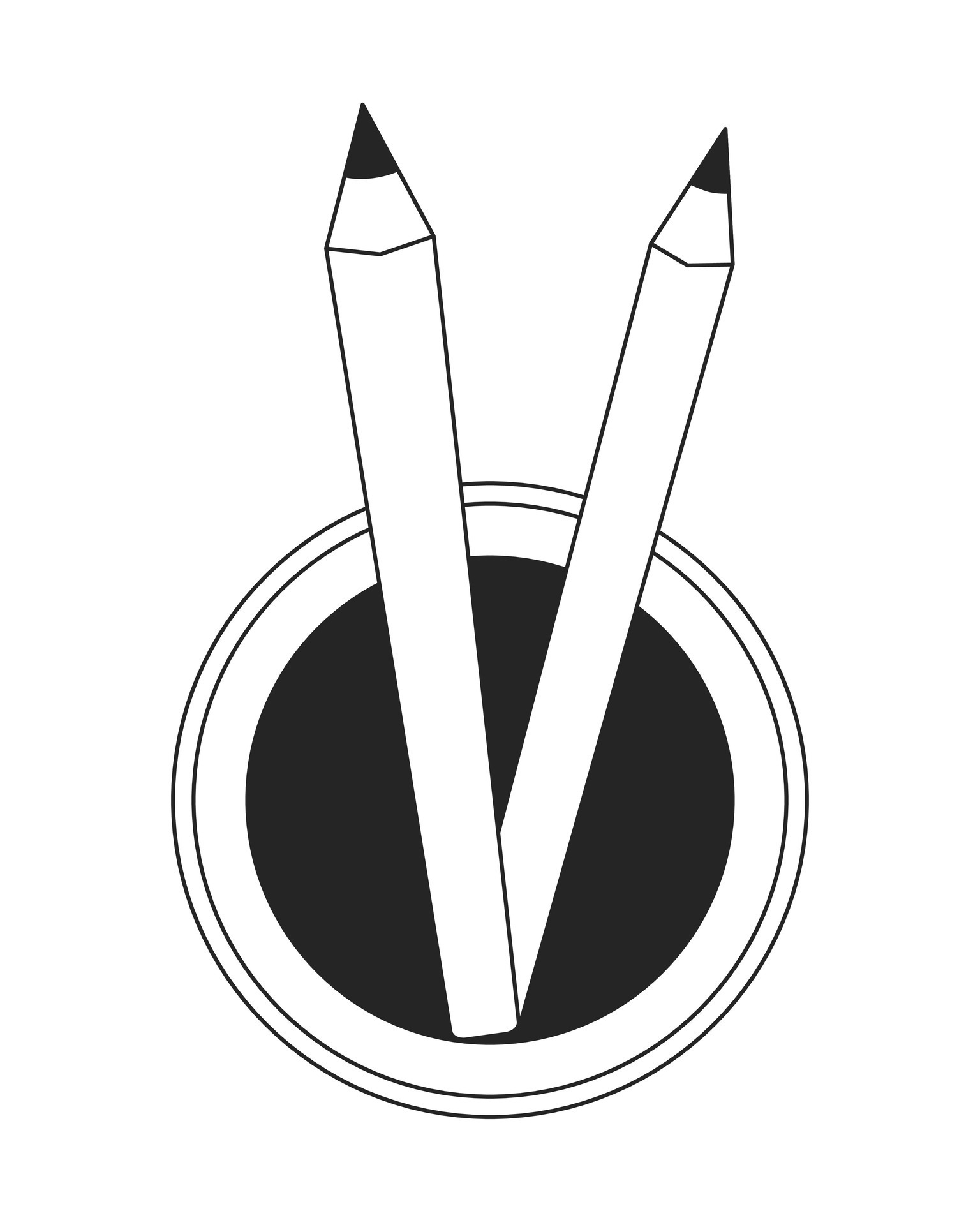 Pencils Organizer Top View Flat Monochrome Isolated Vector Object Desktop Storage Pen Holder