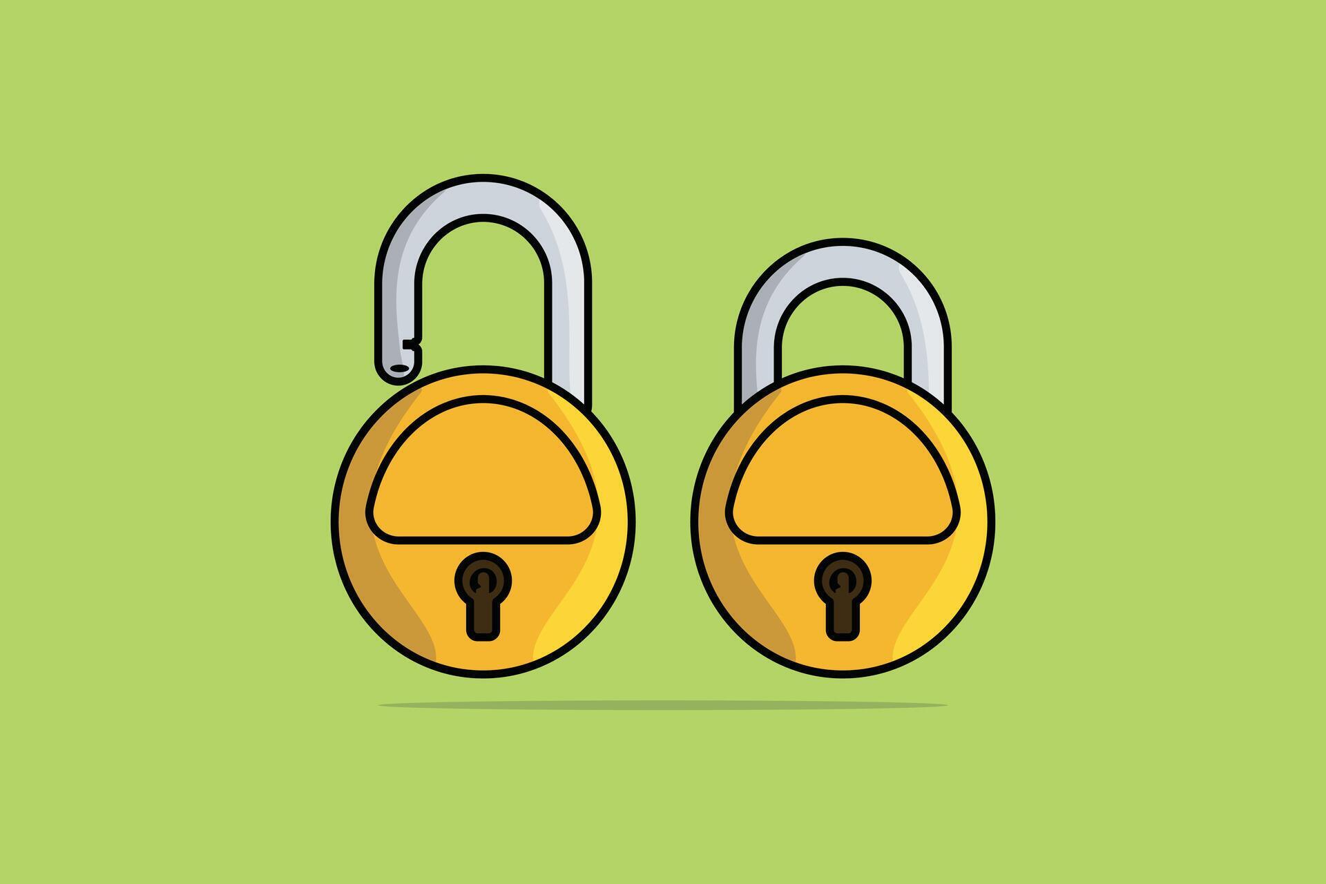 Padlock Unlocked And Locked Vector Illustration Technology And Home Safety Objects Icon Concept