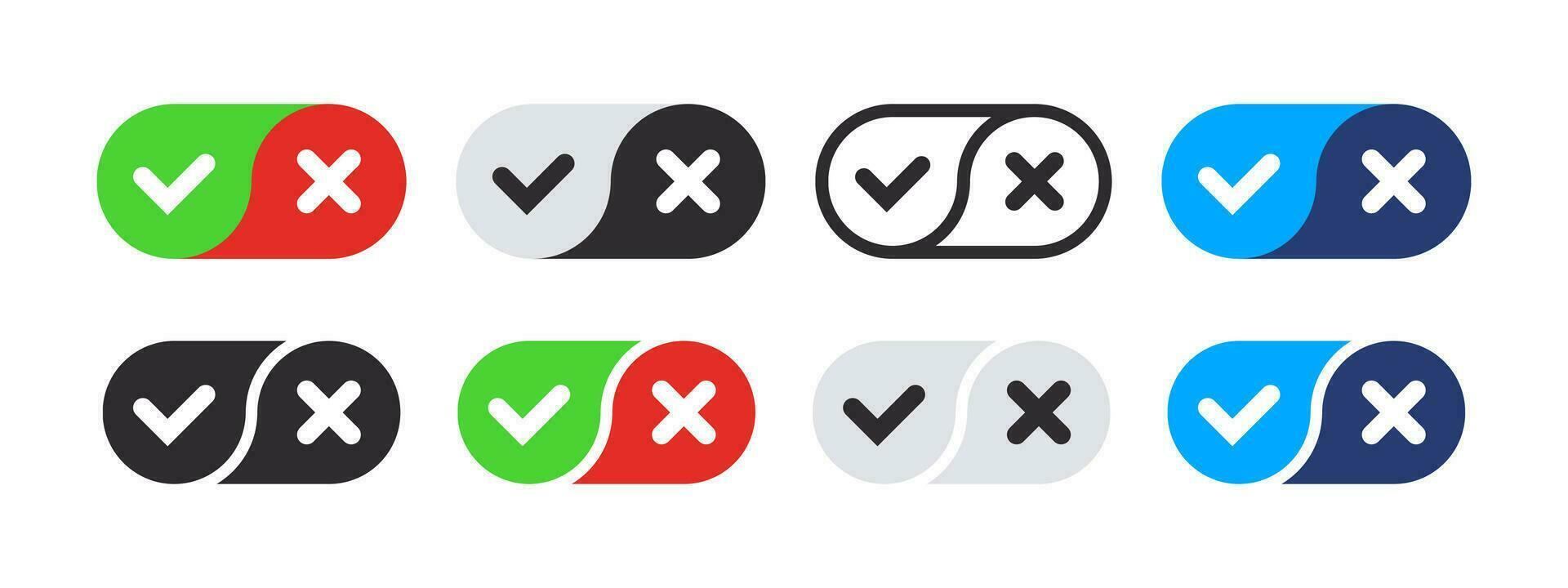 Modern check mark buttons. Approval badges on transparent background. Vector scalable graphics ...
