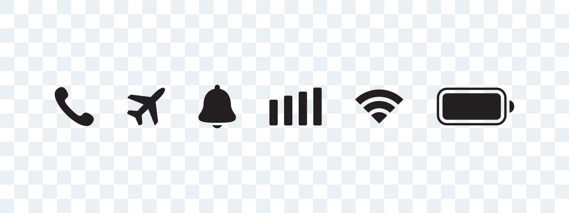 Smartphone notification icons. Mobile icons UI, UX design. Status bar icons. Vector scalable ...