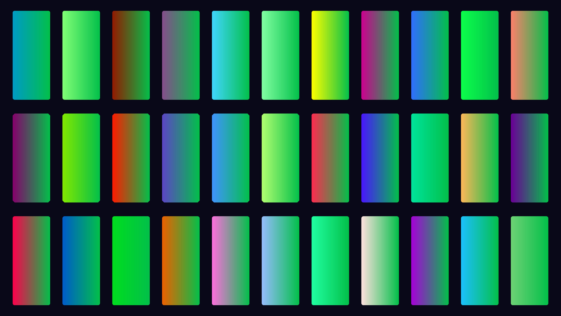 Colorful Parakeet Color Shade Linear Gradient Palette Swatches Web Kit Rounded Rectangles