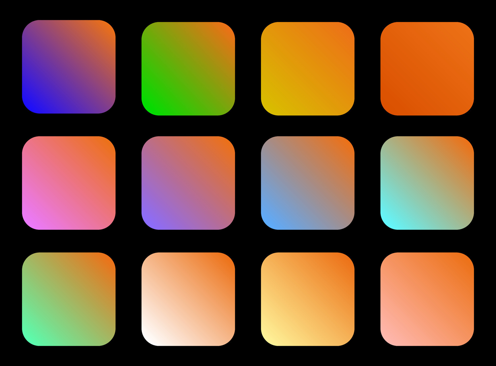 Colorful Carrot Color Shade Linear Gradient Palette Swatches Web Kit Rounded Squares Template