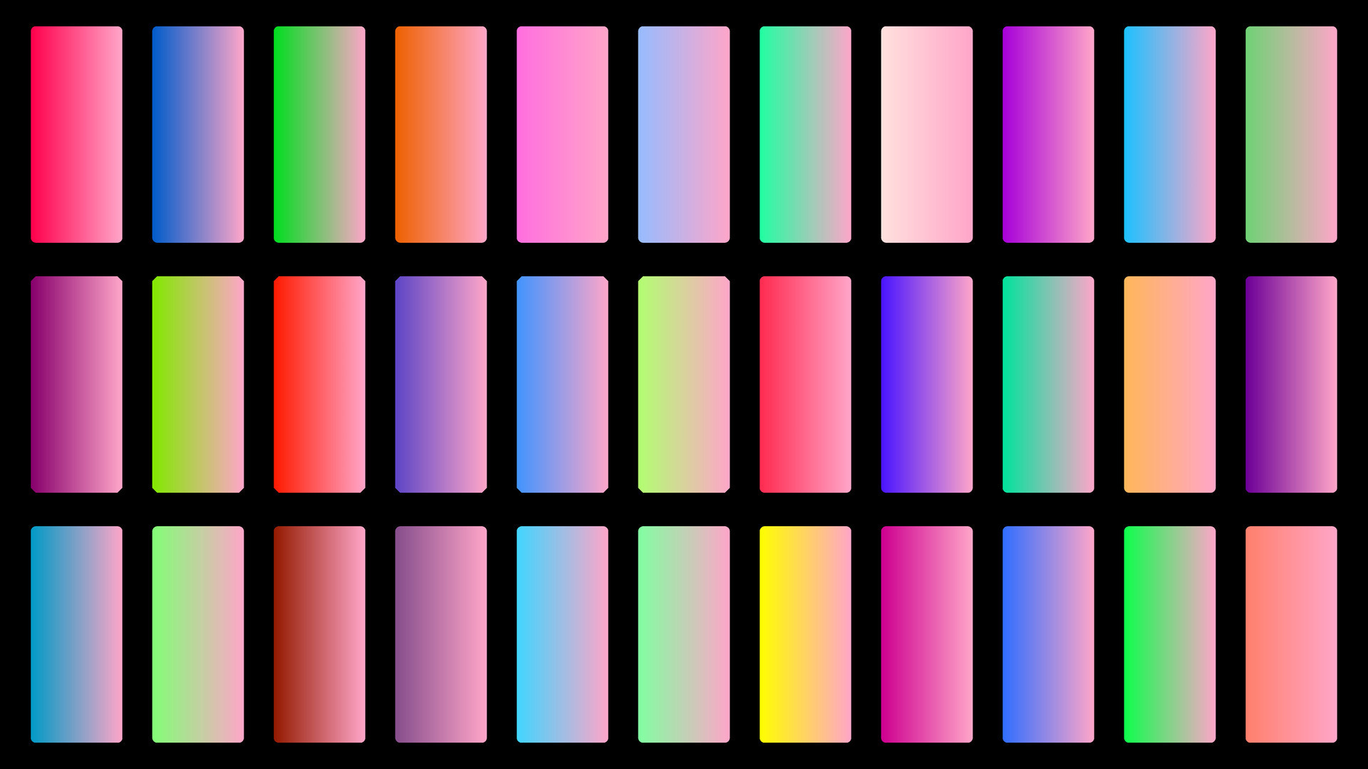 Colorful Carnation Color Shade Linear Gradient Palette Swatches Web Kit Rounded Rectangles