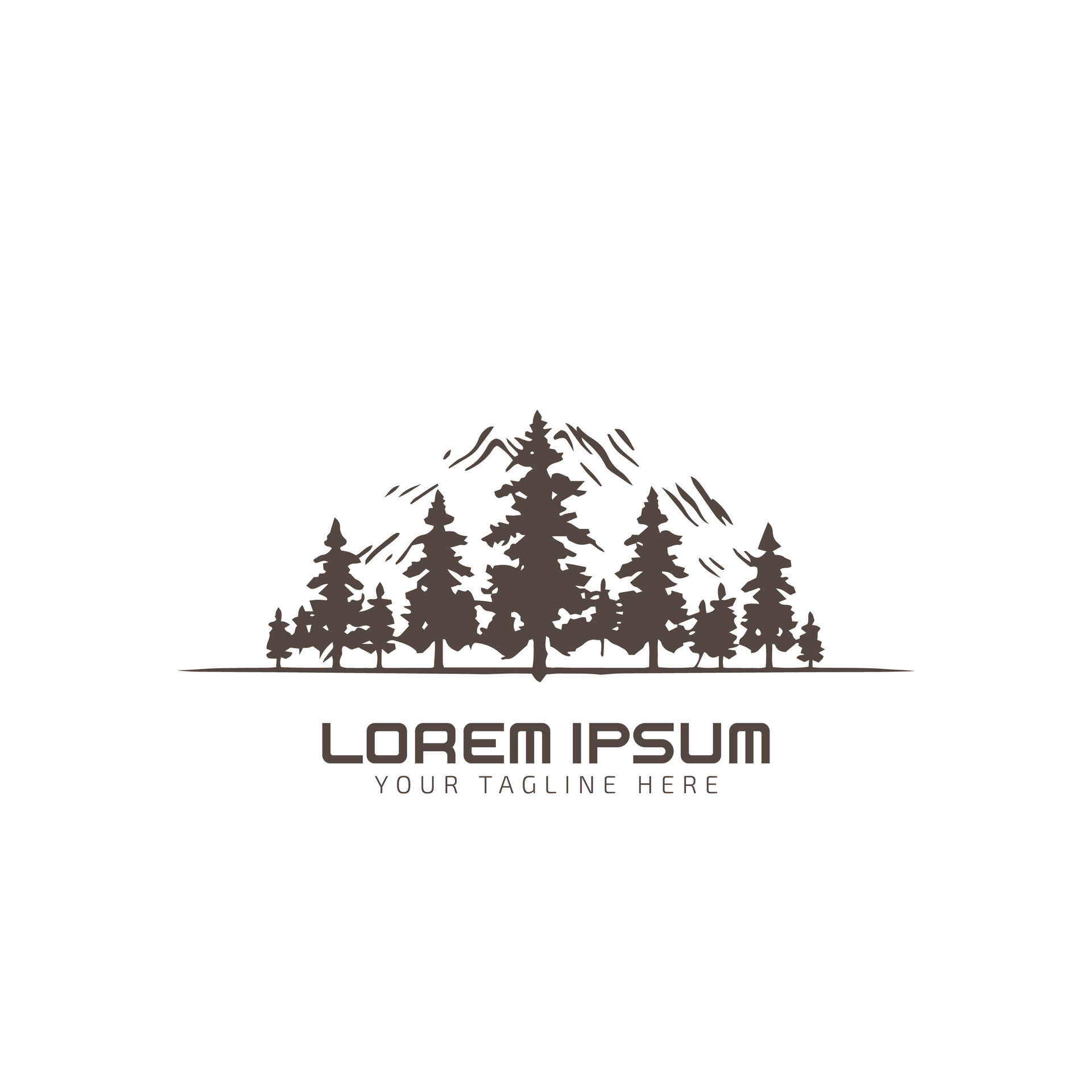 Simple pine tree vector logo icon in a modern style. With mountain on ...
