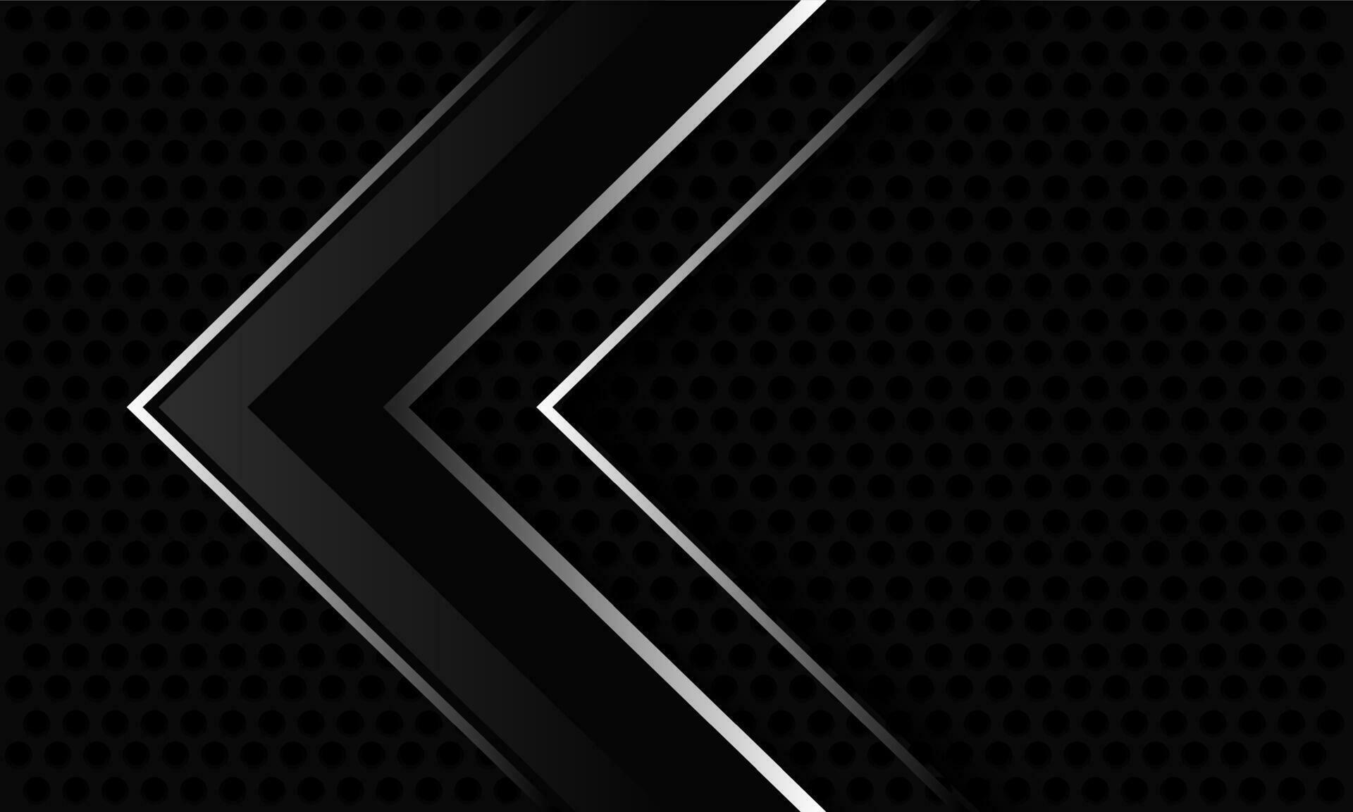 Abstract Black Glossy Silver Arrow Direction Geometric On Dark Circle Mesh Design Modern Luxury