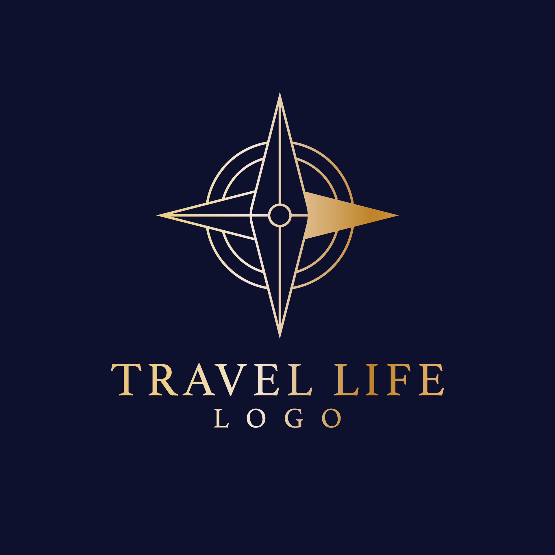 Travel Life Vector Logo Design Minimalistic Compass Logotype Elegant Gold Travel Logo Template