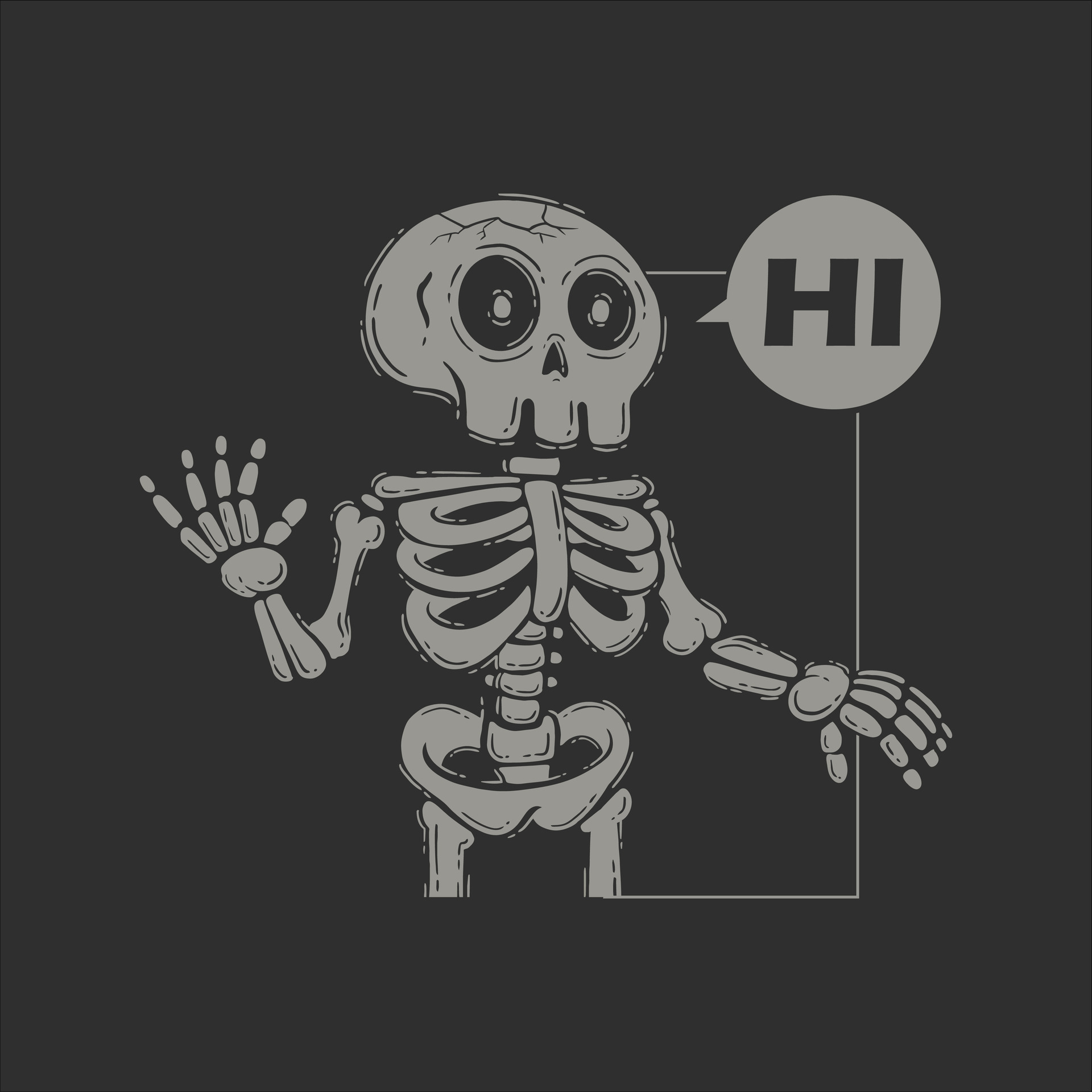 hand drawn skeleton say hi illustration vector, vector vintage ...