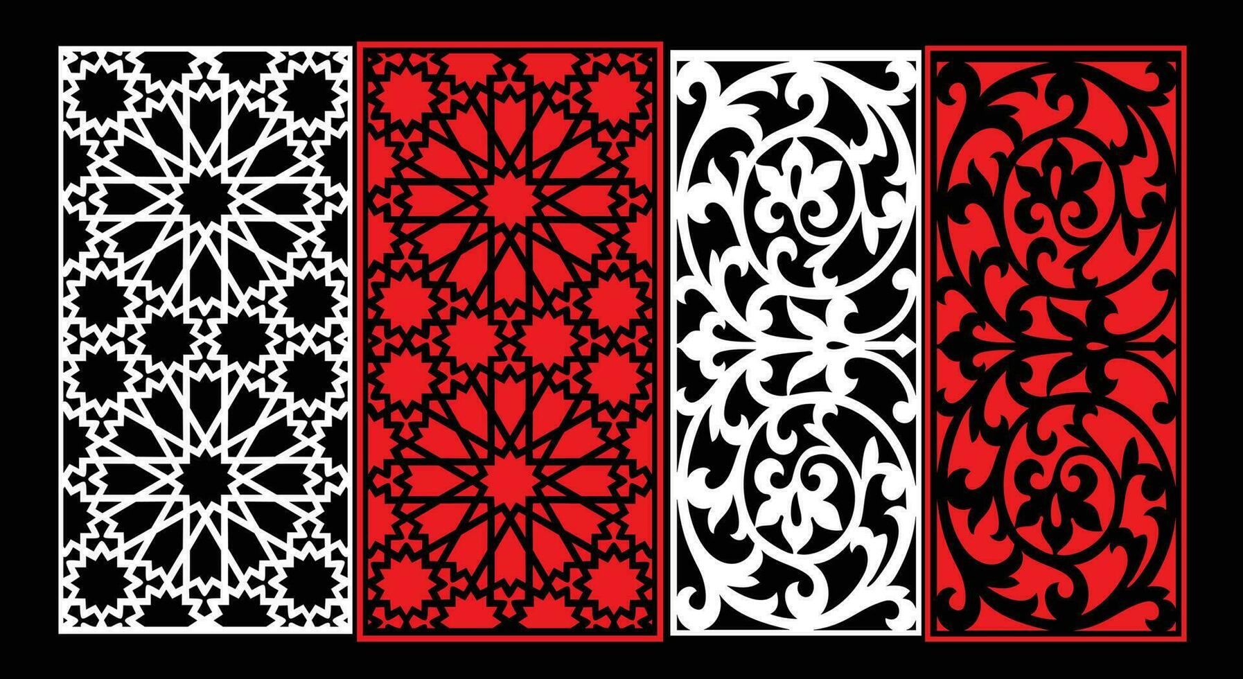Decorative wall panels set Jali design CNC pattern, laser cutting pattern, router CNCcutting ...