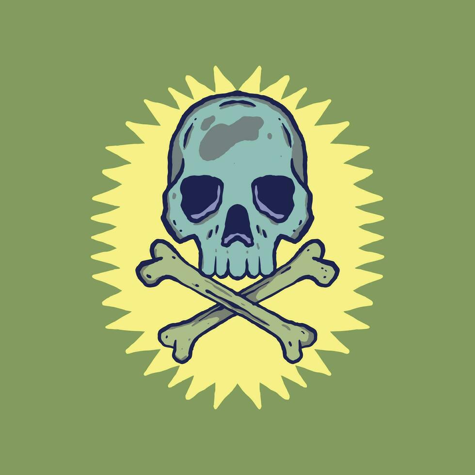 Cráneo Tibias Cruzadas Arte Ilustración Mano Dibujado Estilo Prima Vector Para Tatuaje Pegatina
