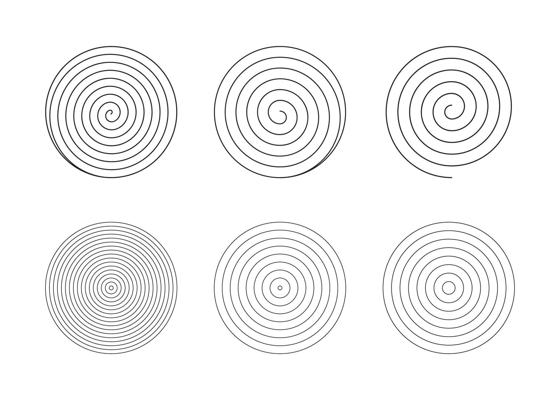 Set of spiral circles. Concentric circles. Target shape. Vector ...