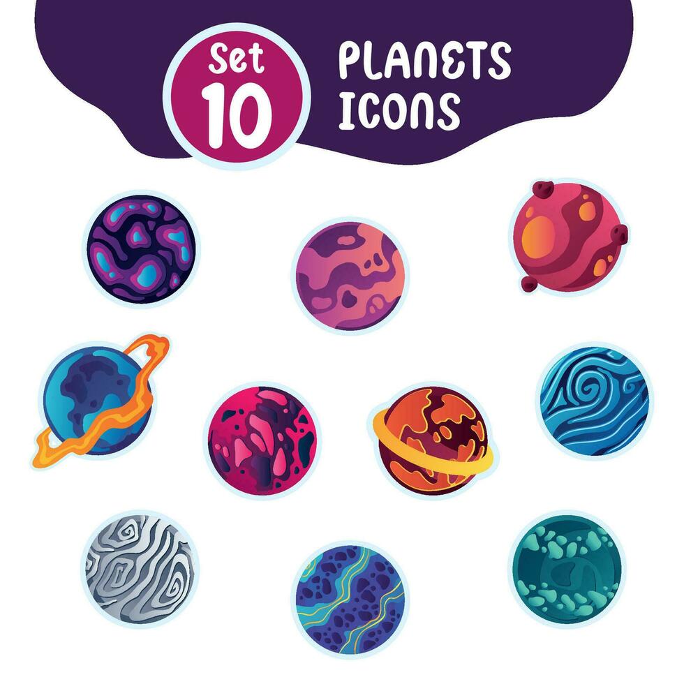 Set of different colored sci fi planet icons Vector 25751498 Vector Art ...