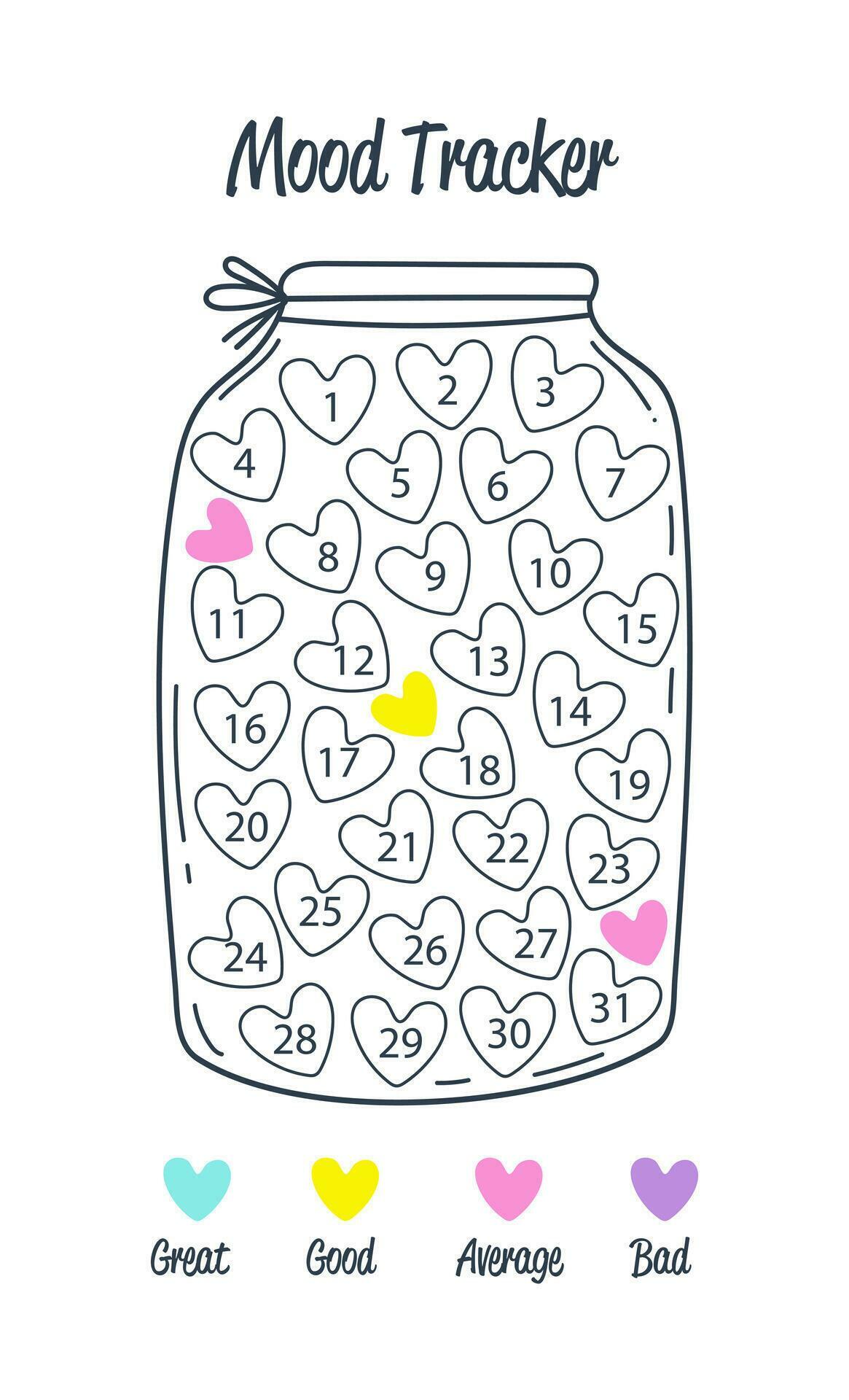 Mood tracker calendar. Year in pixels, Mood Planner, Feelings Tracker. Vector illustrations ...