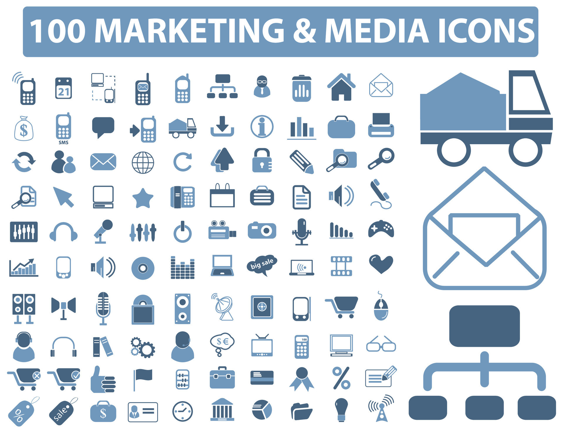 100 Media and marketing icons set 25754711 Vector Art at Vecteezy