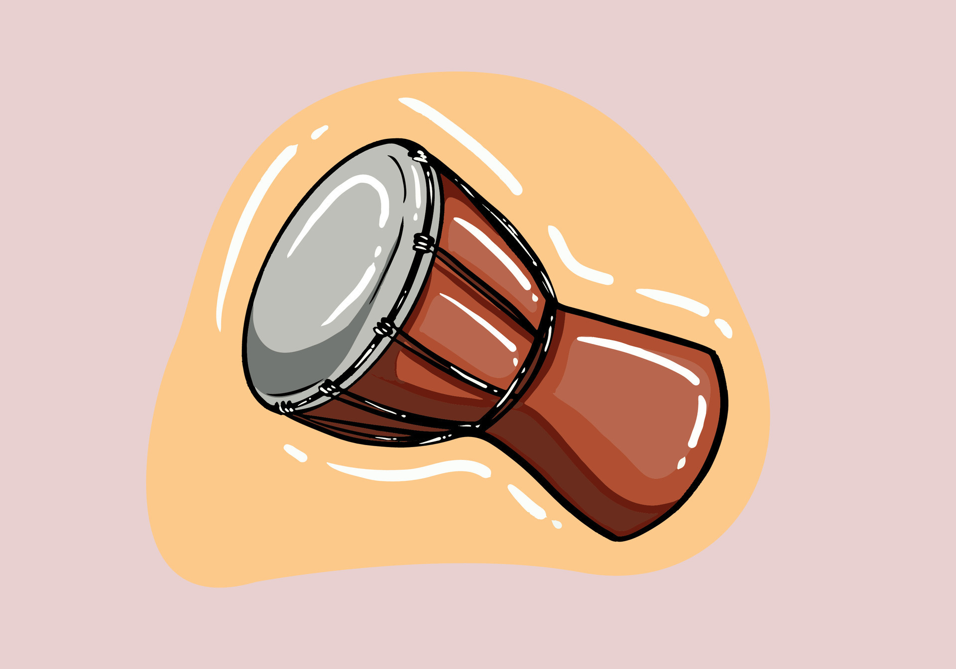 African Djembe Drum In Cartoon Style Isolated On Background Ethnic Traditional Musical