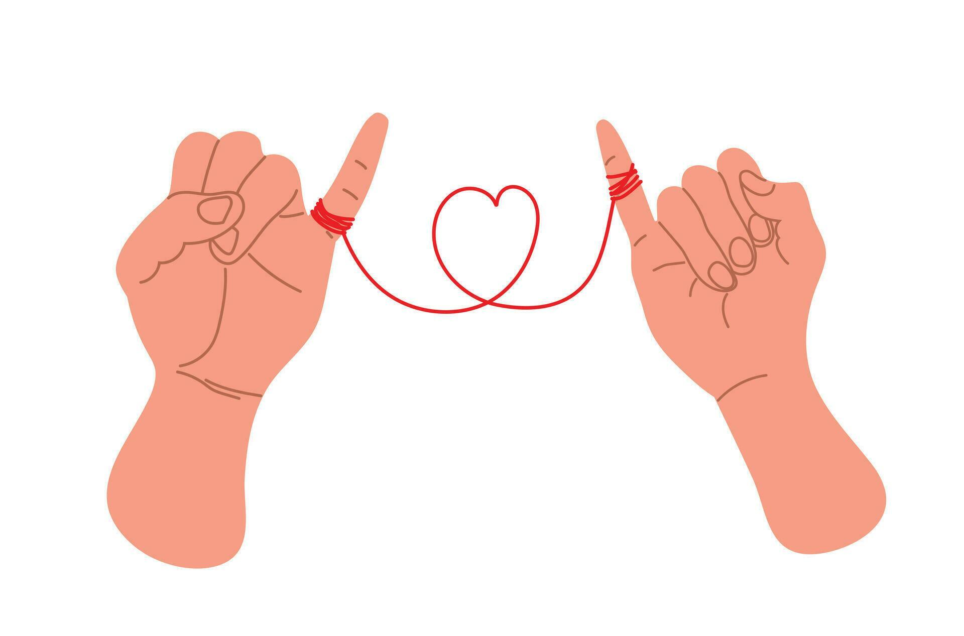 A couple in love is tied by a love thread. For Valentine's Day greeting ...