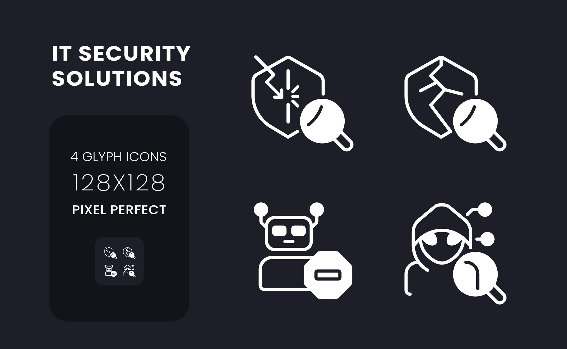Cybersecurity solutions white solid desktop icons set. Hacking ...