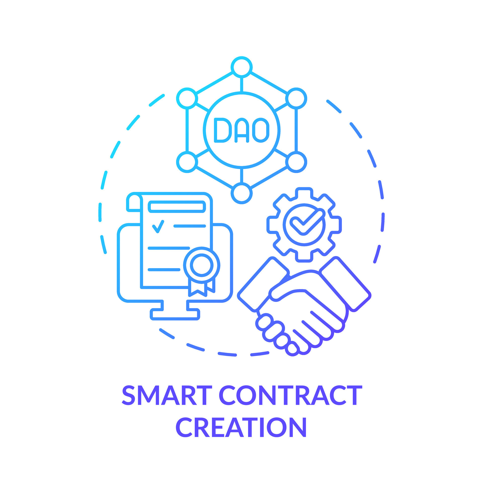 Smart Contract Creation Blue Gradient Concept Icon Blockchain Network Operation Dao Lunch Step