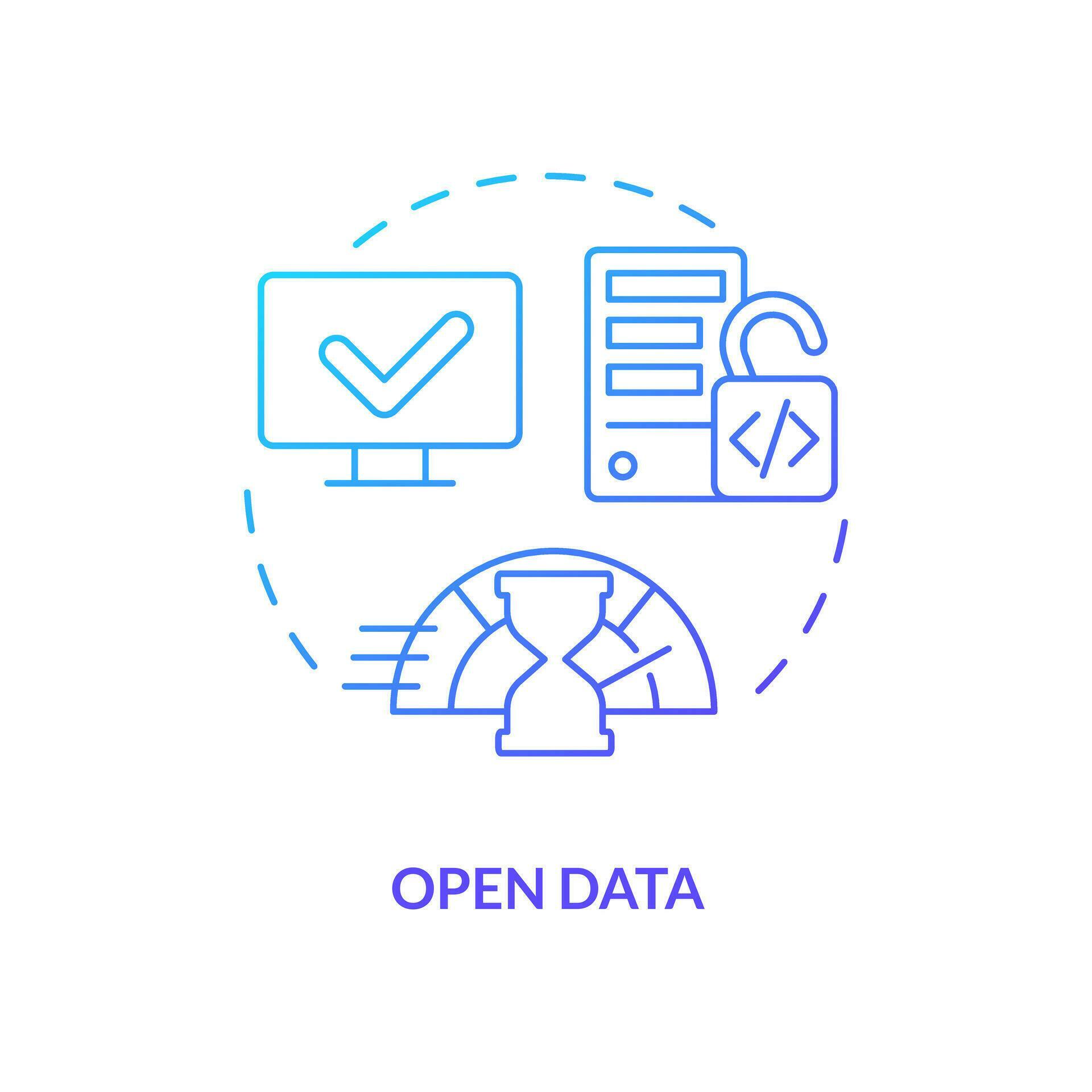 Open data blue gradient concept icon. Access to information and content. Digital storage. Data ...