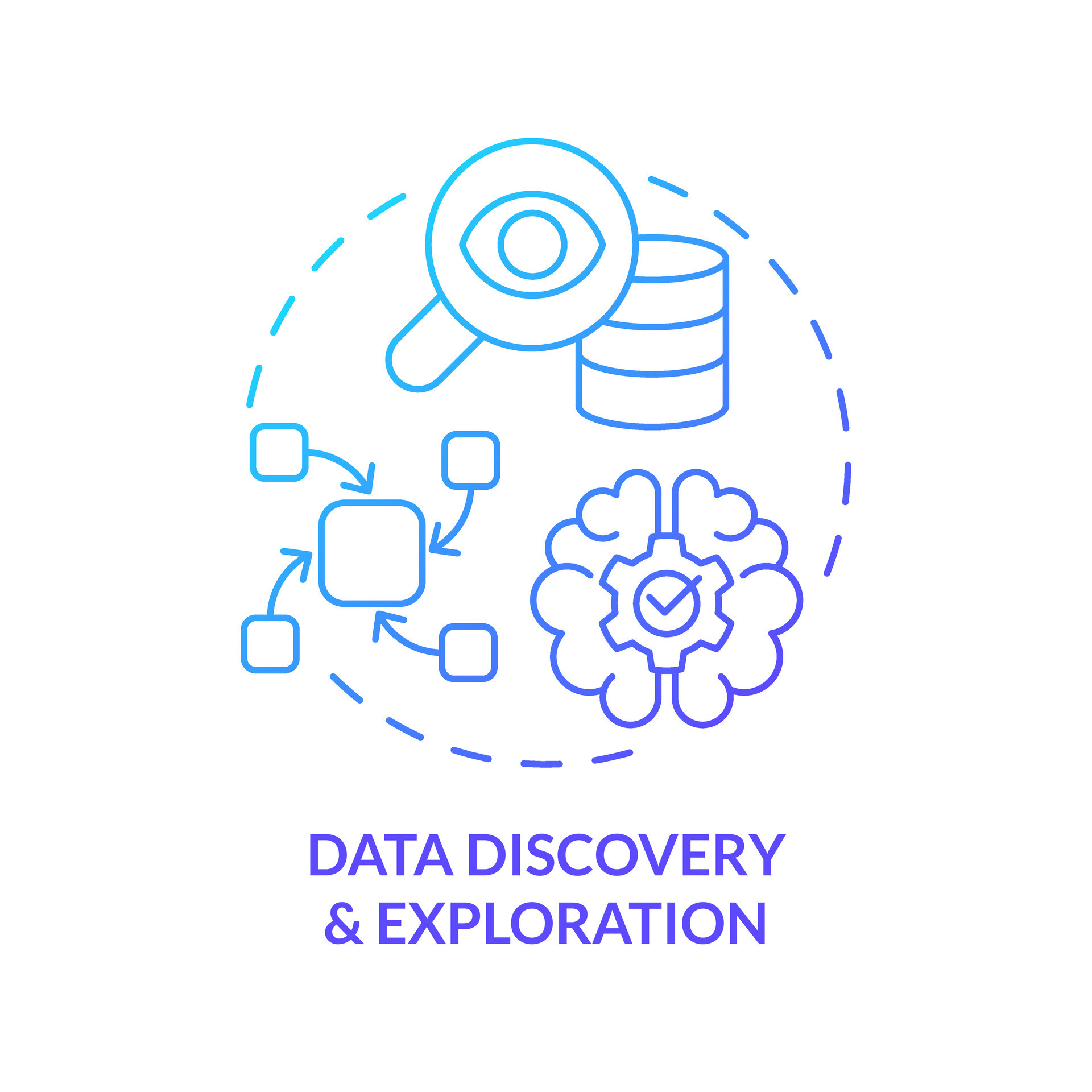 Data discovery and exploration blue gradient concept icon. Prepare for ...
