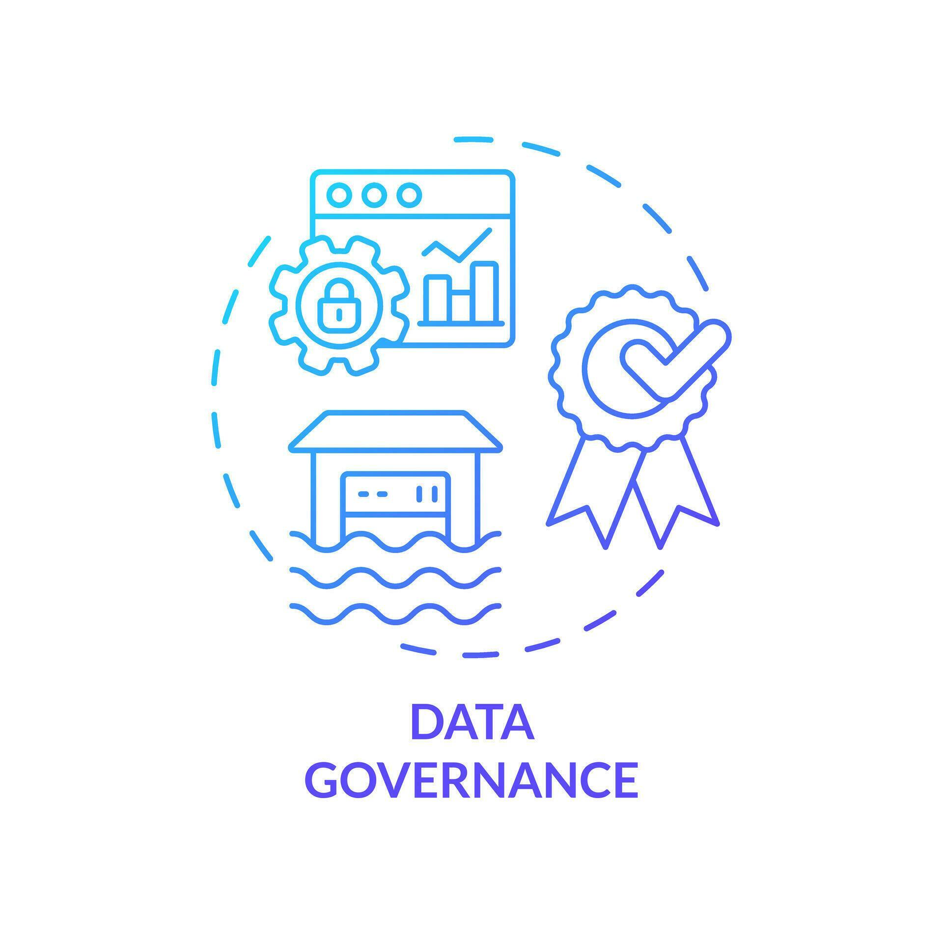 Data governance blue gradient concept icon. Regulation and control. Digital storage. Data ...