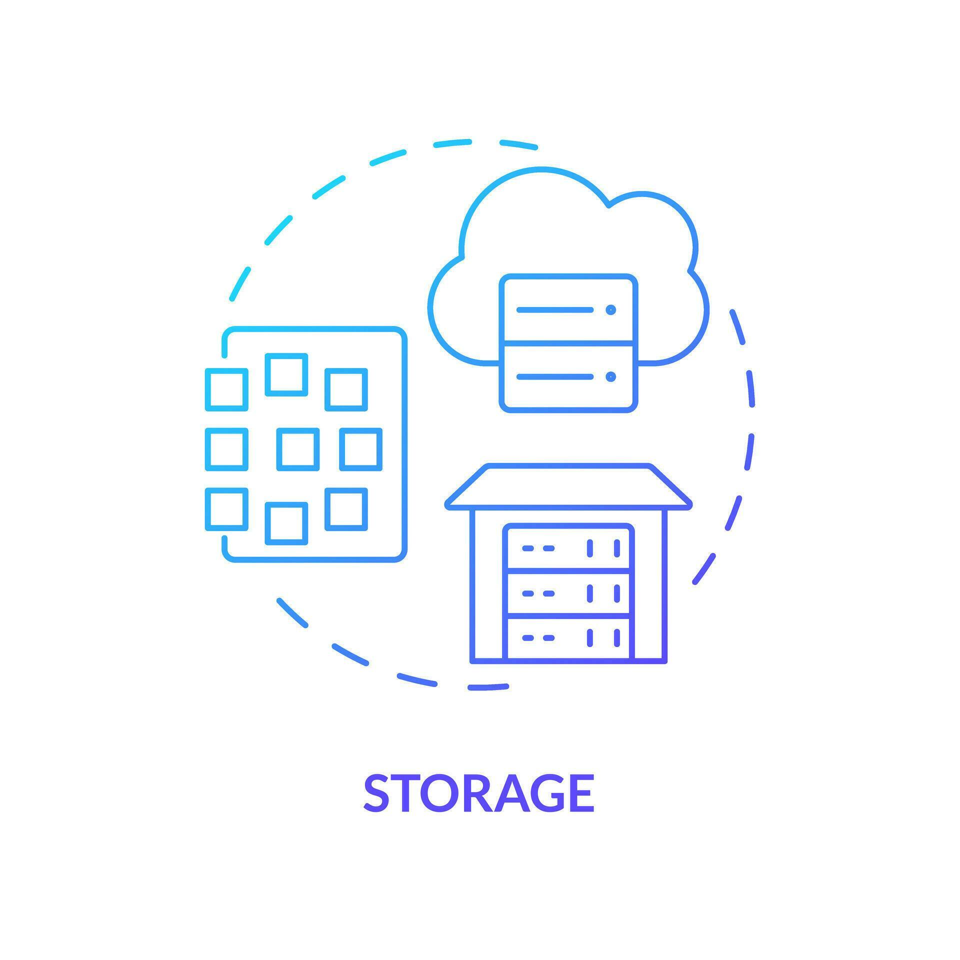 Storage blue gradient concept icon. CLoud technology. Structured files. Data lake vs data ...